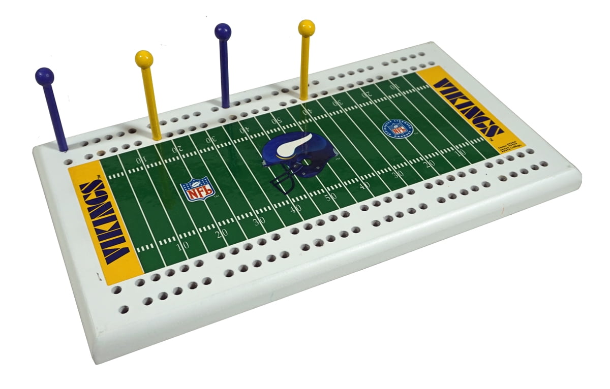 Minnesota Football Vikings 2 Track Wooden Field Shaped Cribbage Board ...