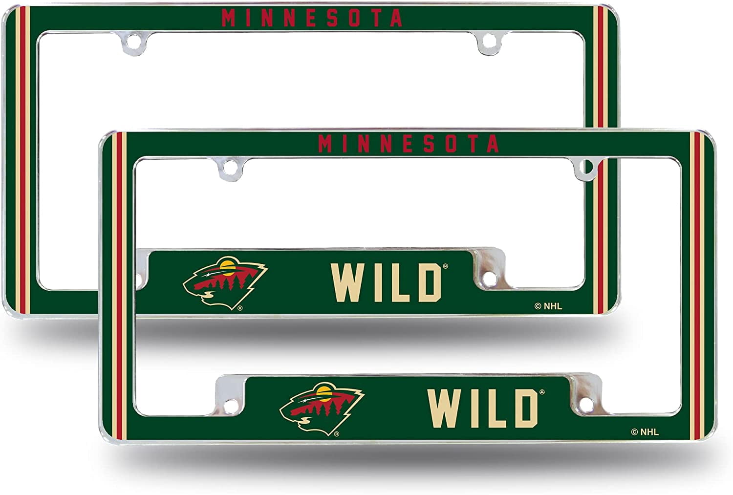 Minnesota Hockey Wild (Set of 2) Chrome Metal License Plate Frames with ...