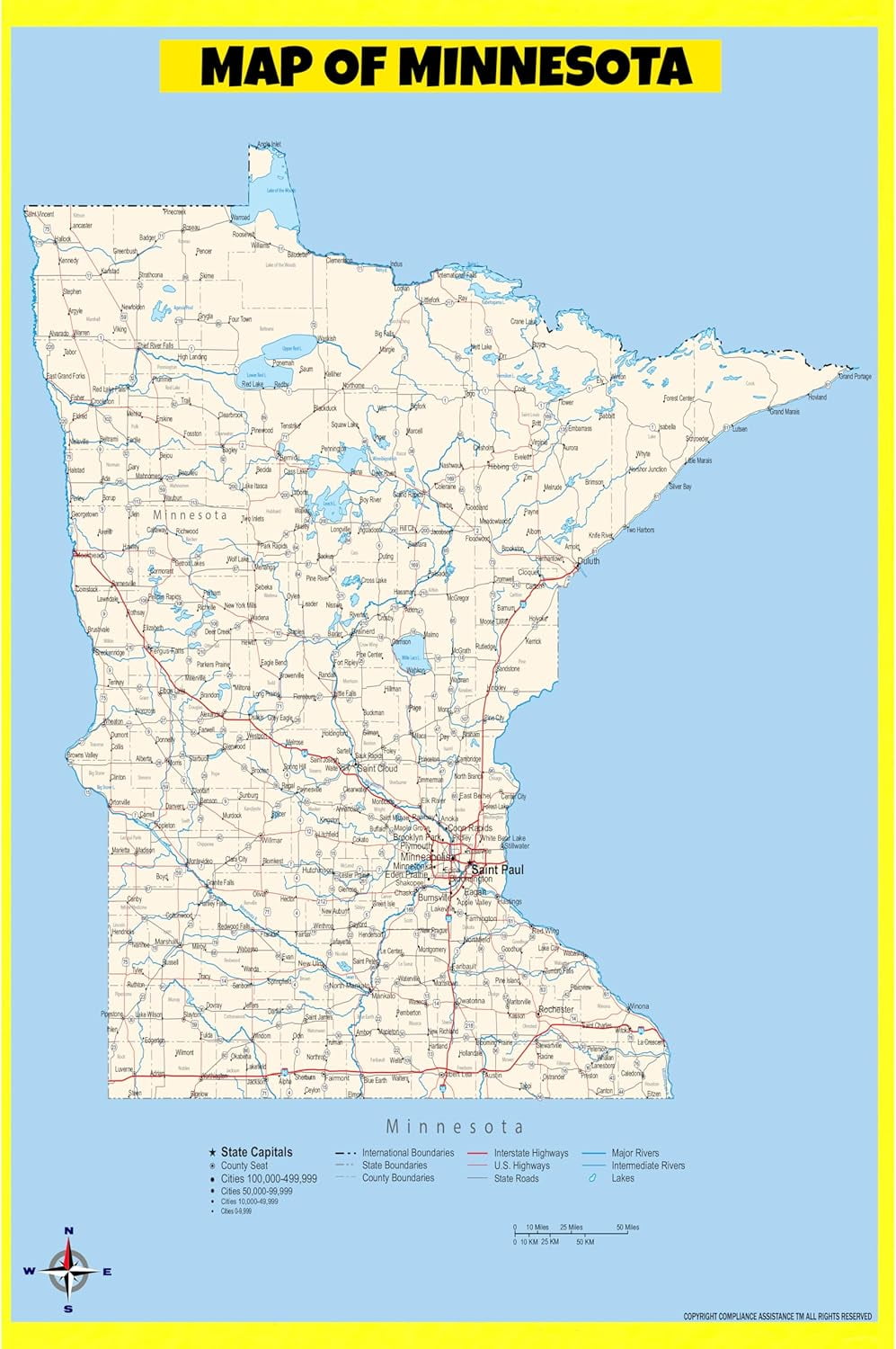 Minnesota Map Poster - Laminated Wall Map - Style B - 24x36 - Ideal for Classrooms and Homes ...