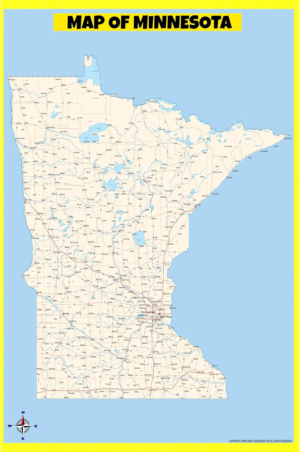Minnesota Map Poster - Laminated Wall Map - Style C - 20x30 - Ideal for ...