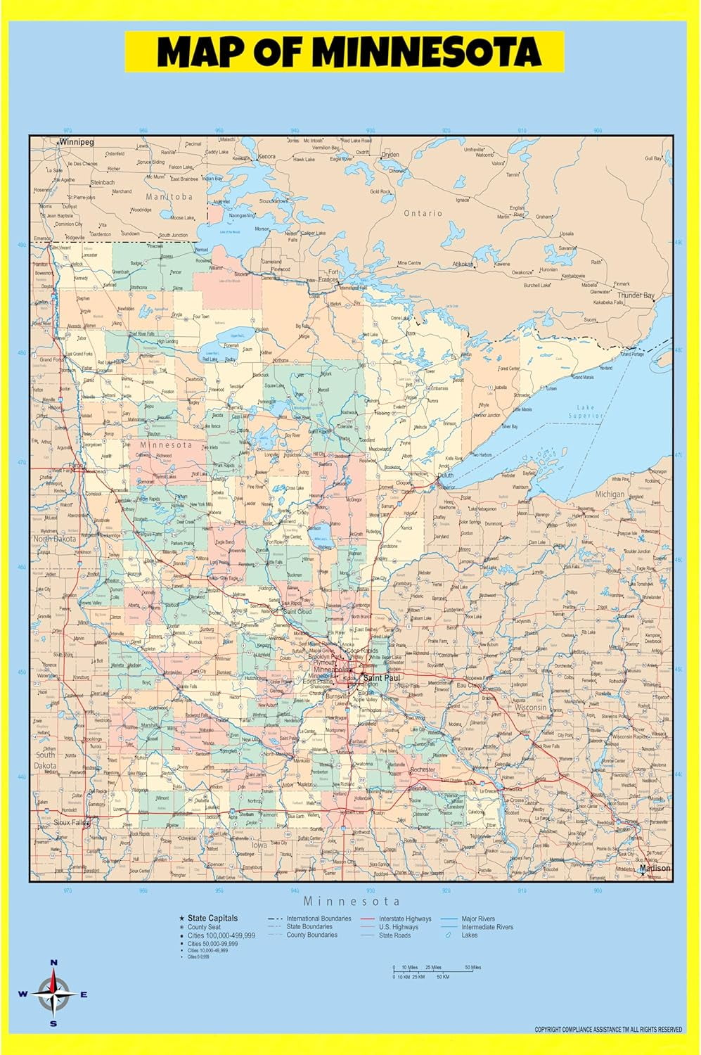 Minnesota Map Poster - Laminated Wall Map - Style D - 24x36 - Ideal for ...