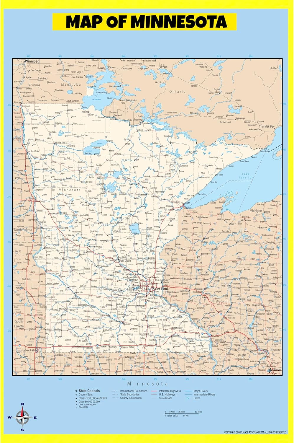 Minnesota Map Poster - Laminated Wall Map - Style F - 18x24 - Ideal for ...