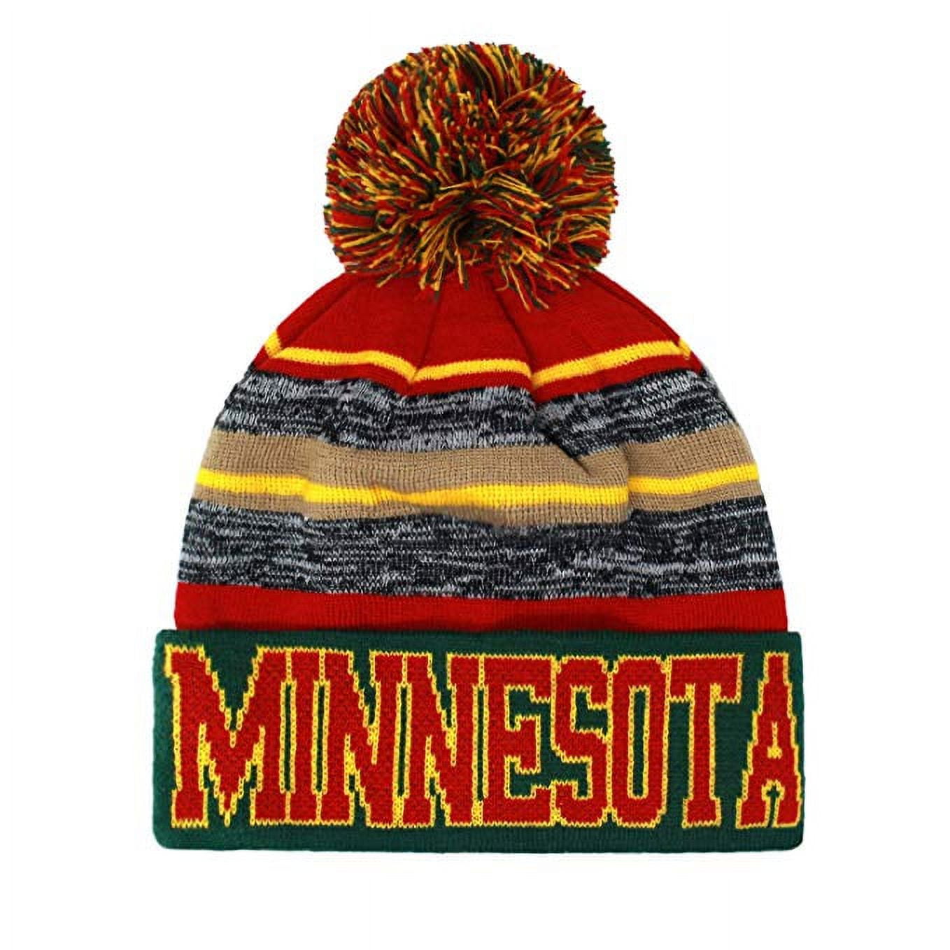 Minnesota Men's Blended Stripe Winter Knit Pom Beanie Hat (Green/Red ...