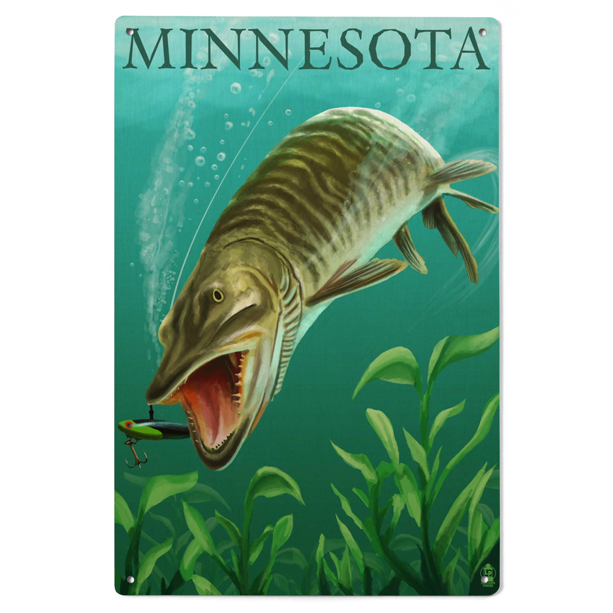 Minnesota, Muskie Scene Birch Wood Wall Sign (6x9 Rustic Home Decor ...