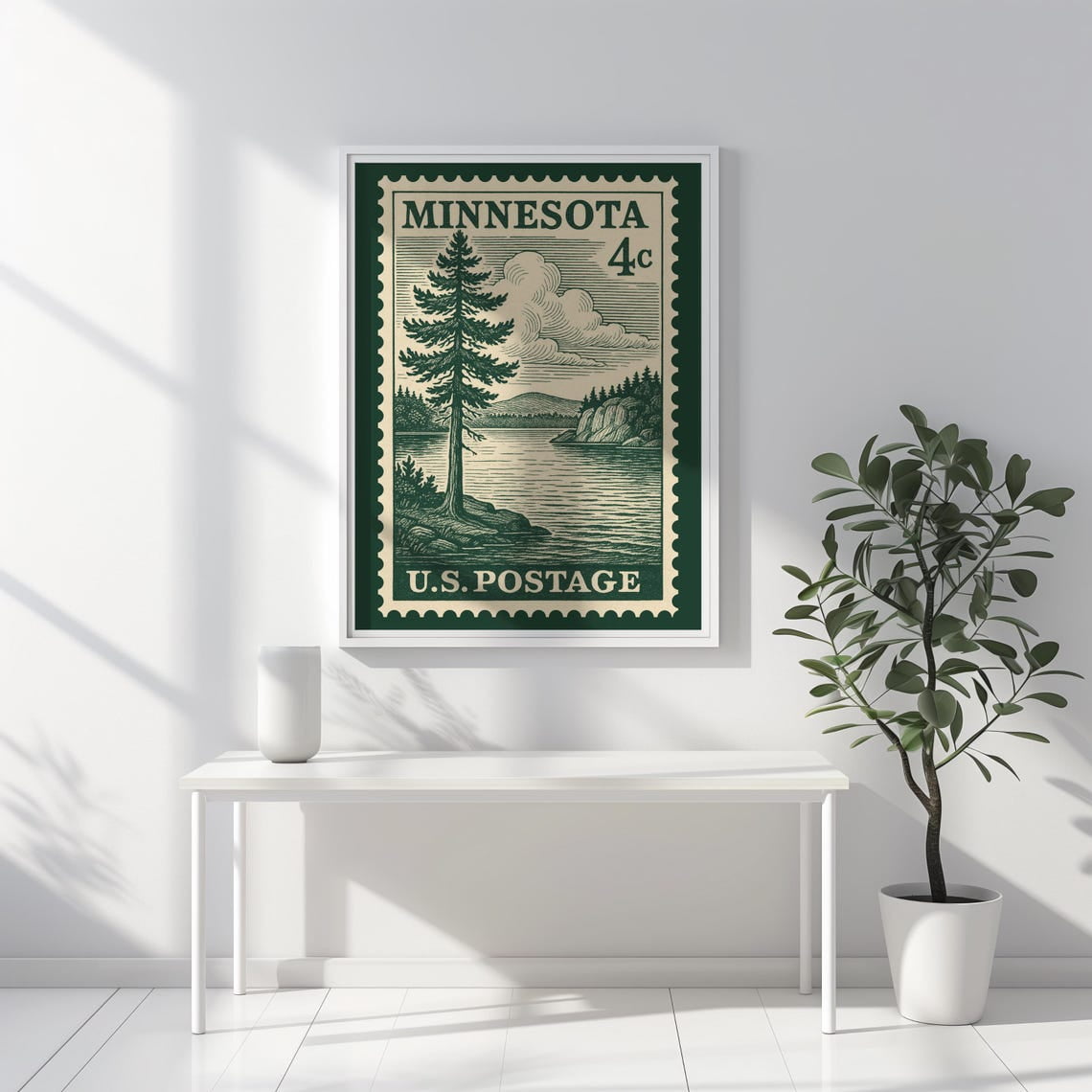 Minnesota Postage Stamp Print, Retro Us State Wall Art Decor, Vintage ...