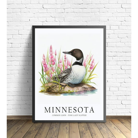 Minnesota State Bird Art Print, Minnesota State Flower, Minnesota Wall ...
