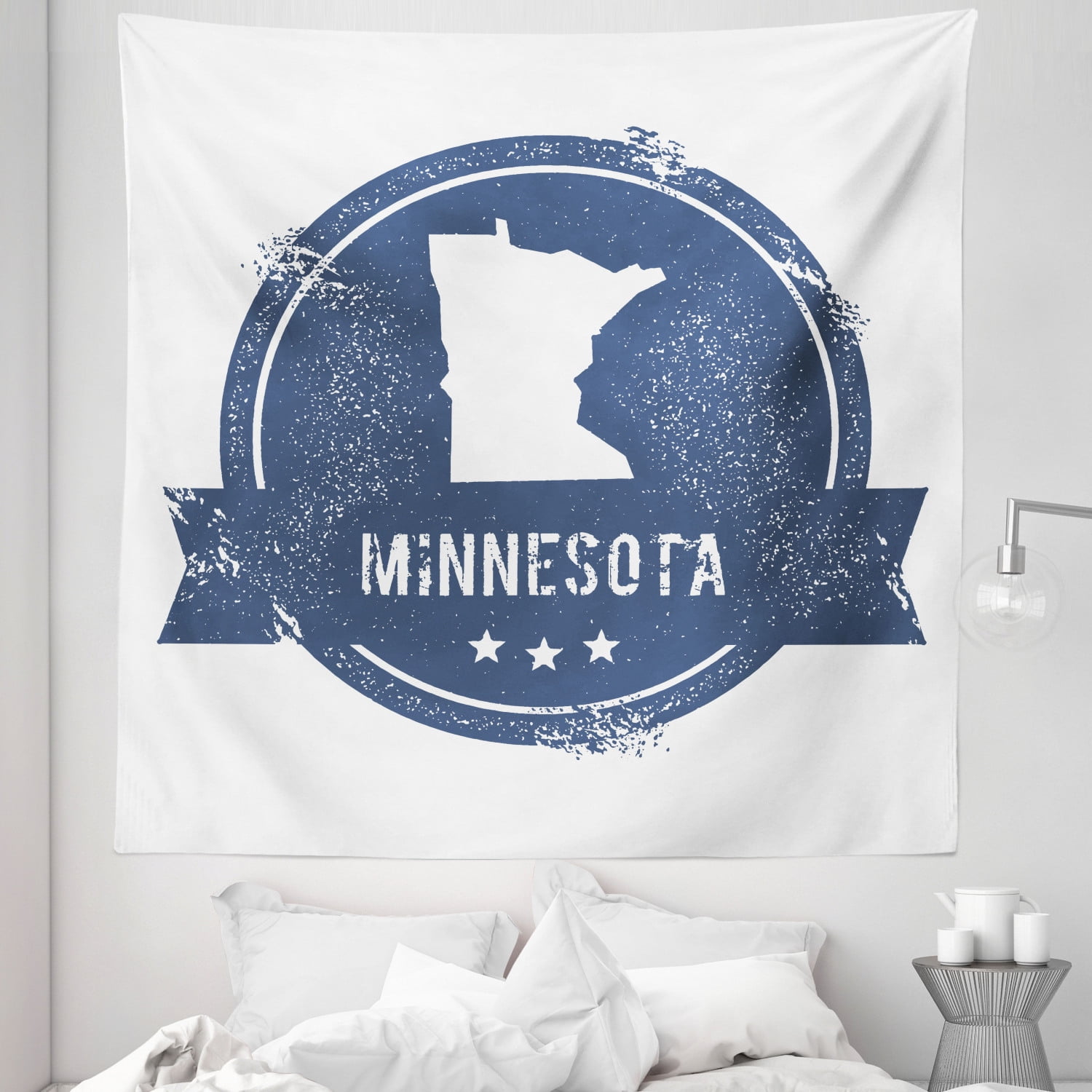 Minnesota Tapestry, Round Frame Monochrome Minnesota State Map Grunge ...