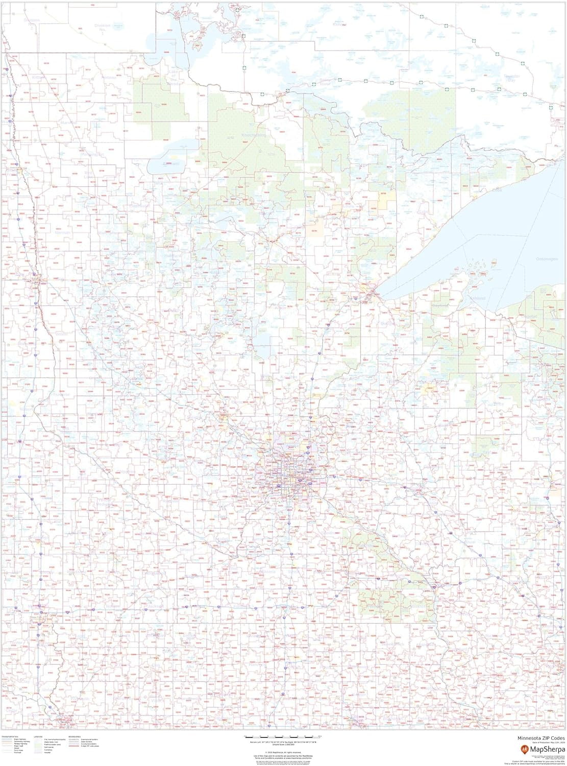 Minnesota Zip Code Map - 36" x 48" Art Quality Print - Walmart.com