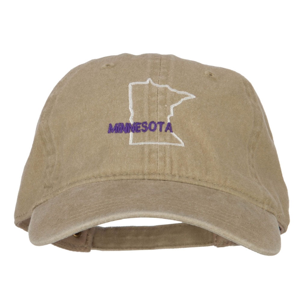 Minnesota with Map Outline Embroidered Washed Cotton Twill Cap - Khaki ...