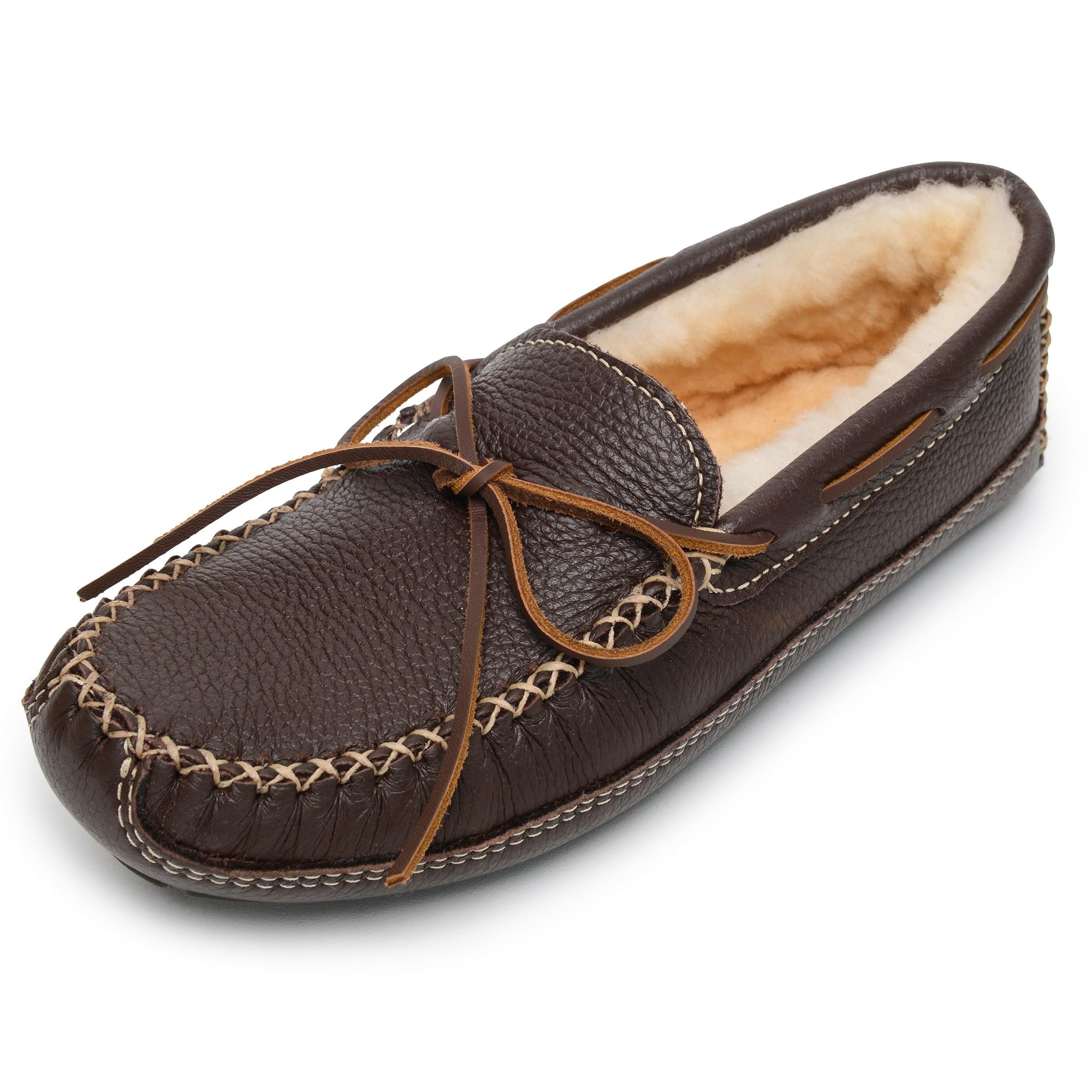 Minnetonka Men's Sheepskin-Lined Moose Slippers 11 M Chocolate ...
