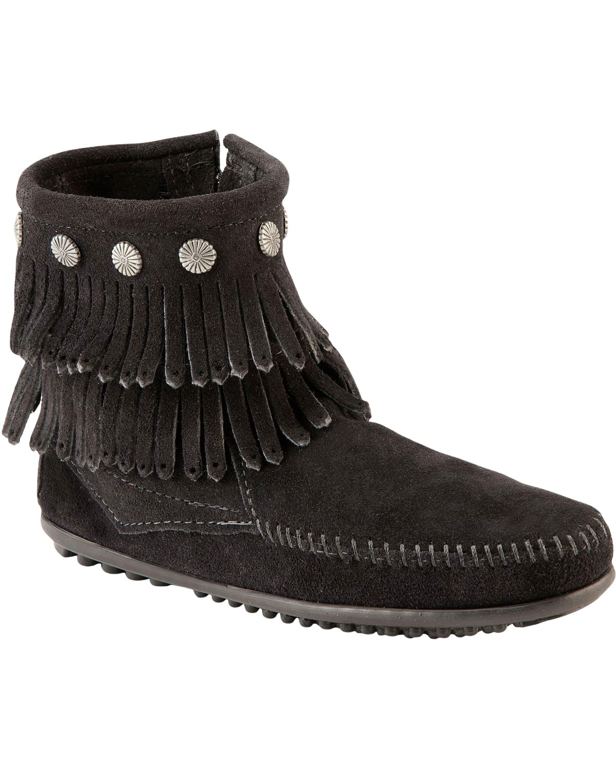 Minnetonka Women's Double Fringe Side Zip Moccasin - 691T 8.5 - Walmart.com