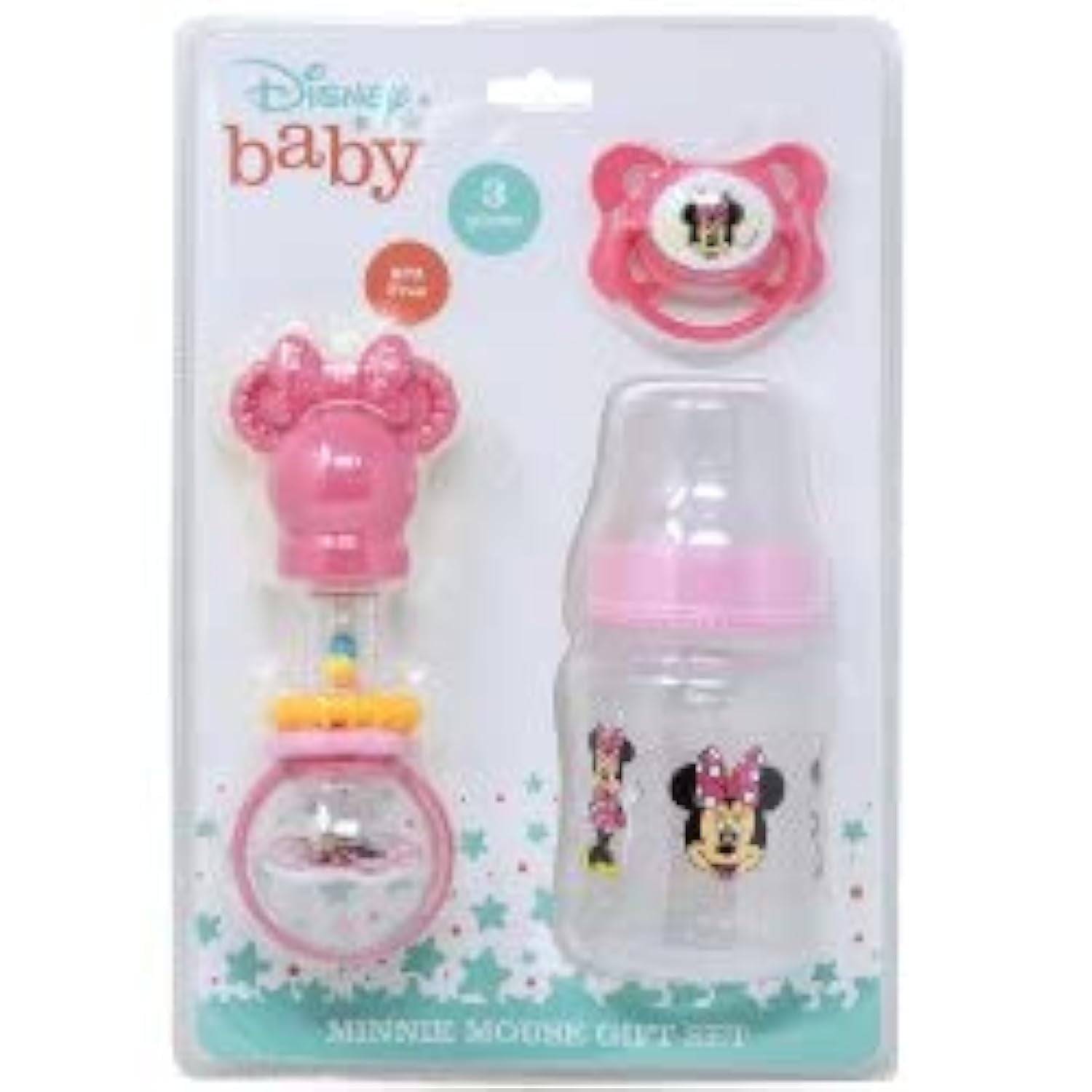 Minnie 3pc Baby Set On Card Rattle, Pacifier,Baby Bottle - Walmart.com