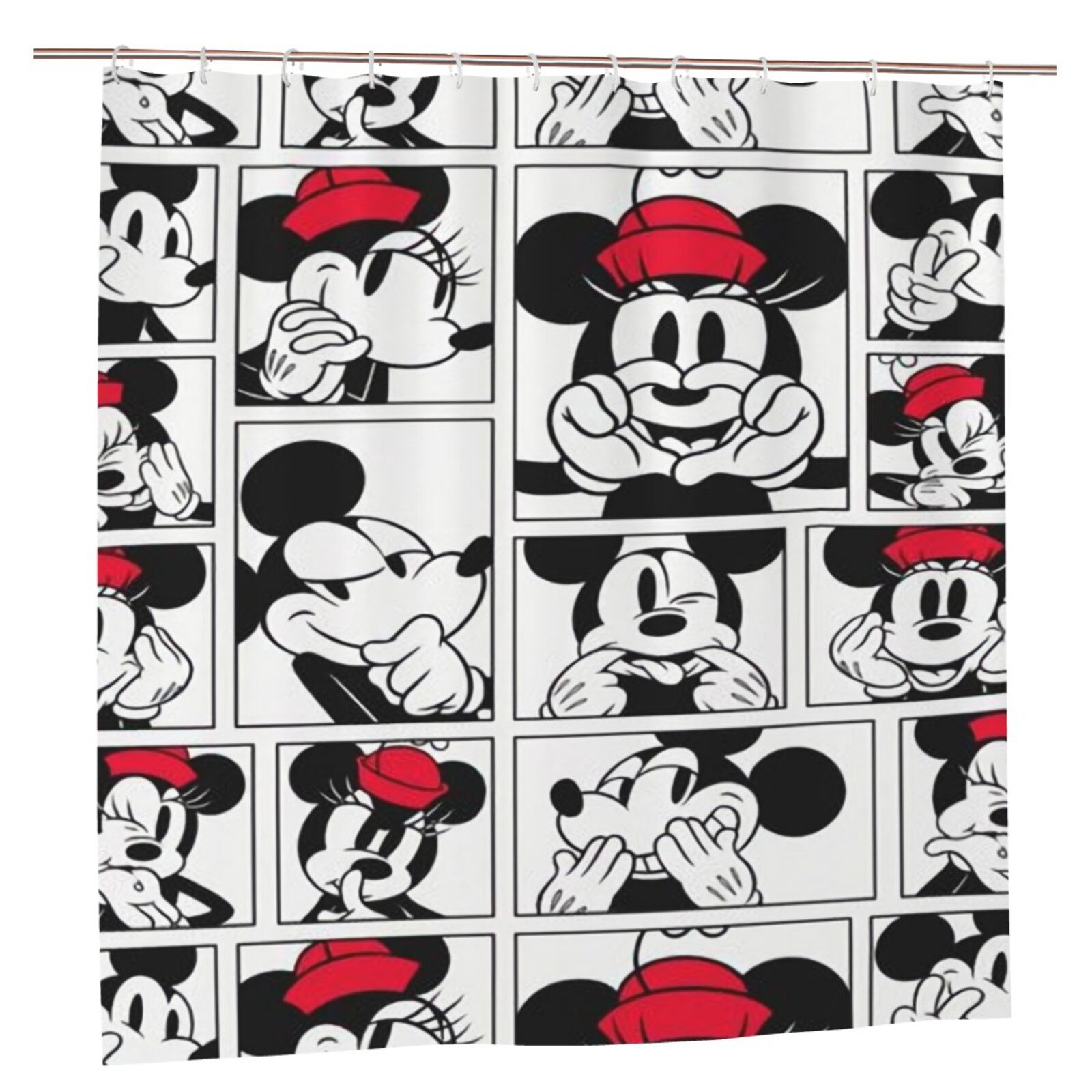 Minnie Cartoon Shower Curtain 72" X 72" Anime Bathroom Decor With 12 ...