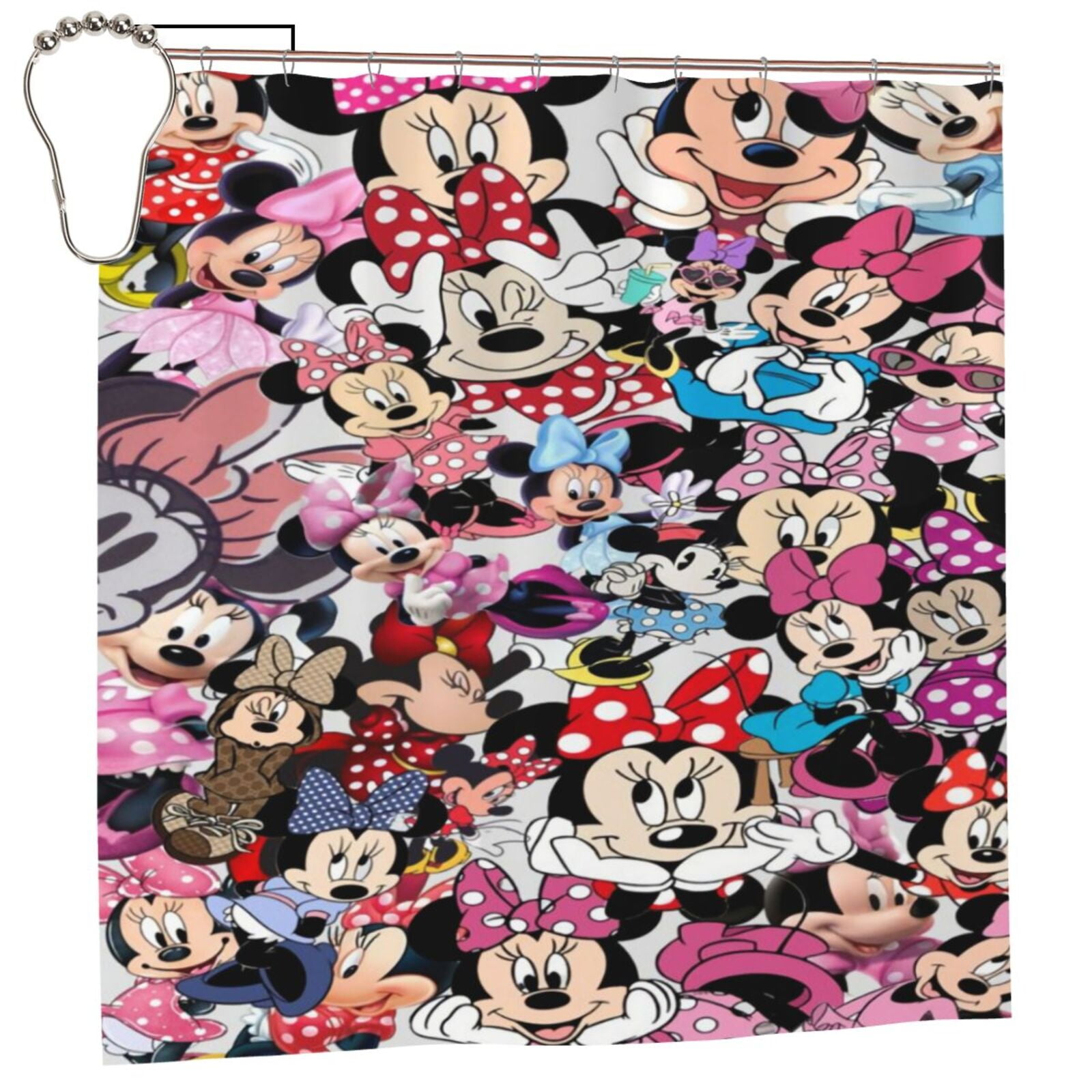 Minnie Cartoon Shower Curtain 72" X 72" Anime Bathroom Decor With 12 ...
