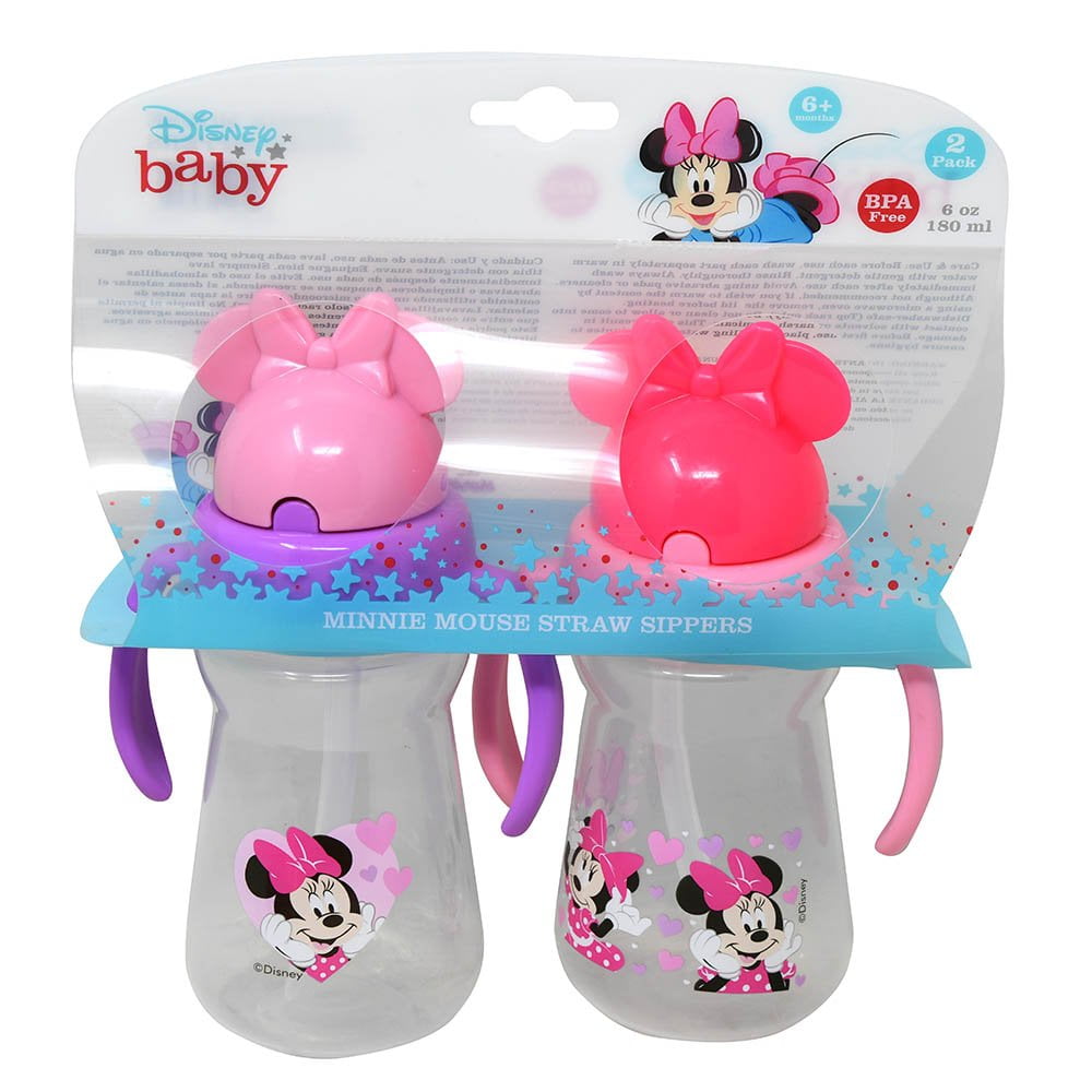 Disney Baby Minnie Mouse 2pk Toddler Sippy Cups, 6oz with Straw, Molded ...