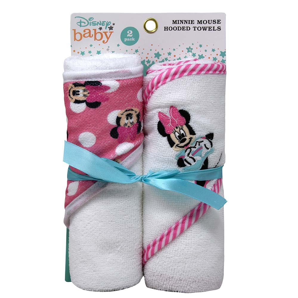 Disney Minnie Mouse 2pk Rolled Hooded Bath Towel Set for Toddlers and ...