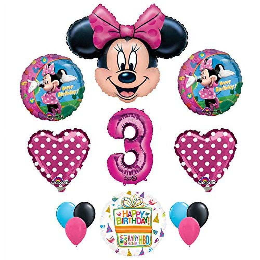 Minnie Mouse 3rd Birthday Party Supplies and Pink Bow 13 pc Balloon ...