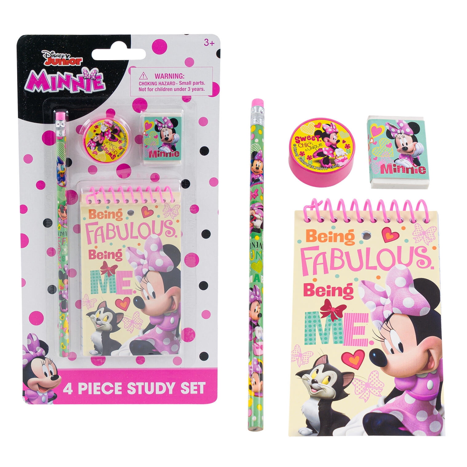Minnie Mouse 4pc Study Kit -Eraser, Sharpener, 25 sheet memo pad, No.2 ...