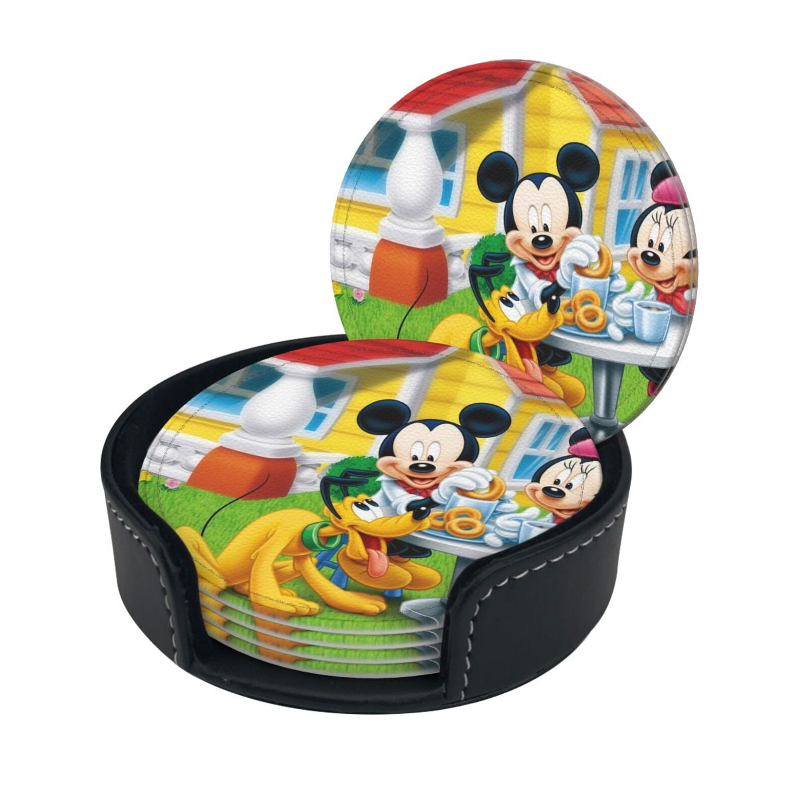 Minnie Mouse Anime Funny Coasters,6 Pcs Leather Coasters That Protect ...