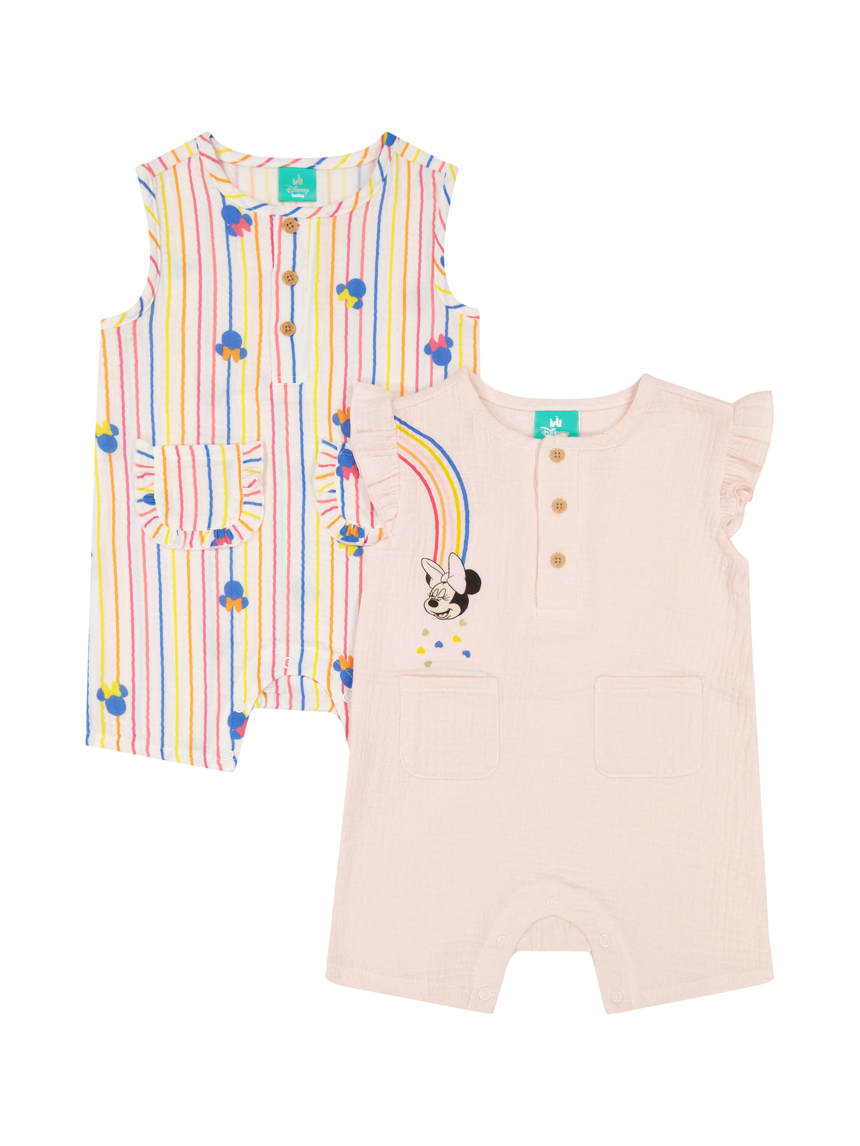 Minnie Mouse Baby Girl 2 Pack Rompers, Sizes 0/3 Months-24 Months ...