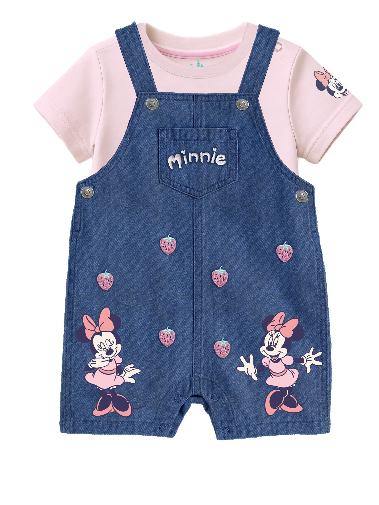 Minnie Mouse Baby Girl 2 Piece Shortall Set, Sizes 0-24 Months ...