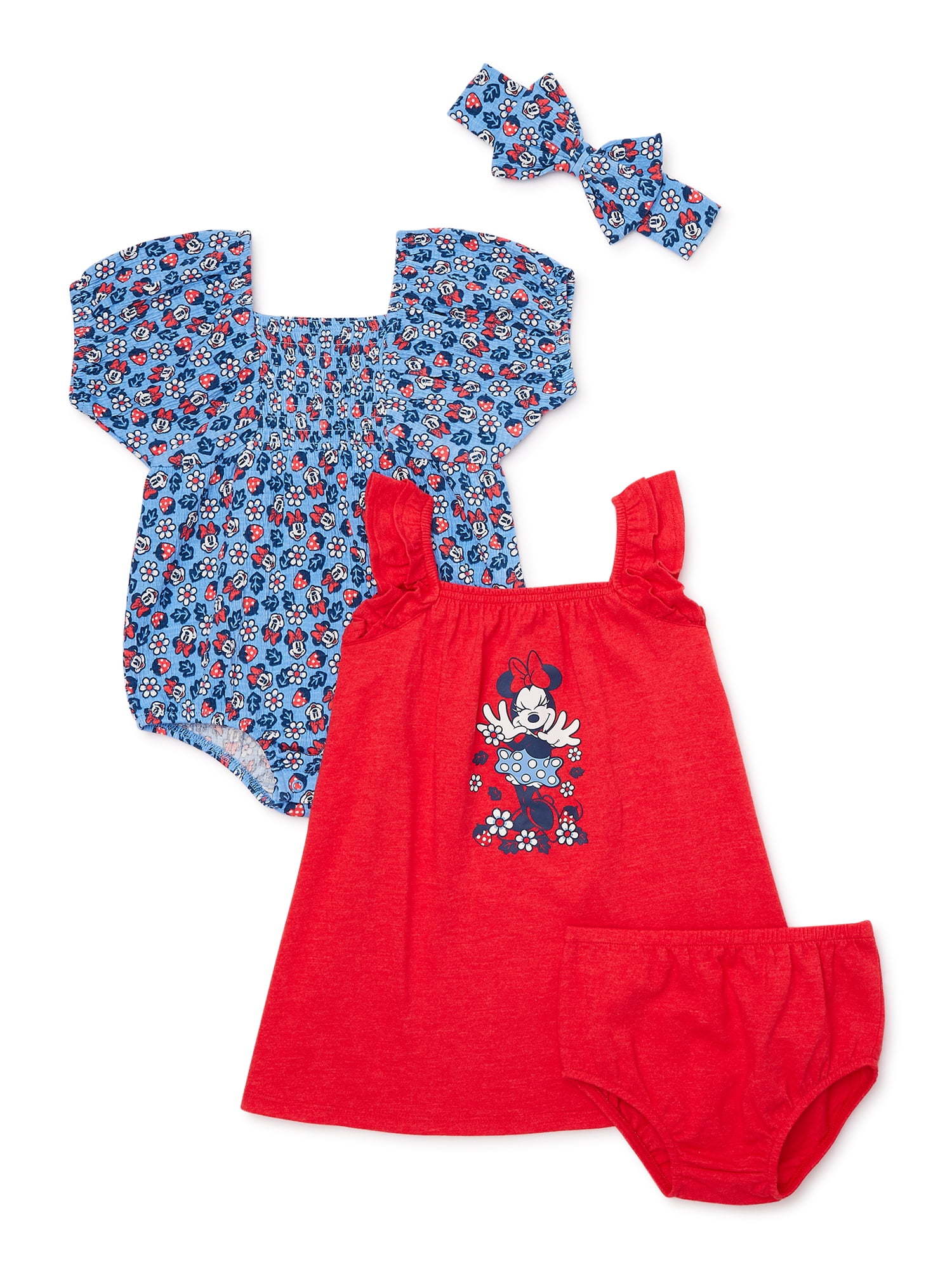 Minnie Mouse Baby Girl Sundress, Romper and Diaper Cover Outfit Set ...