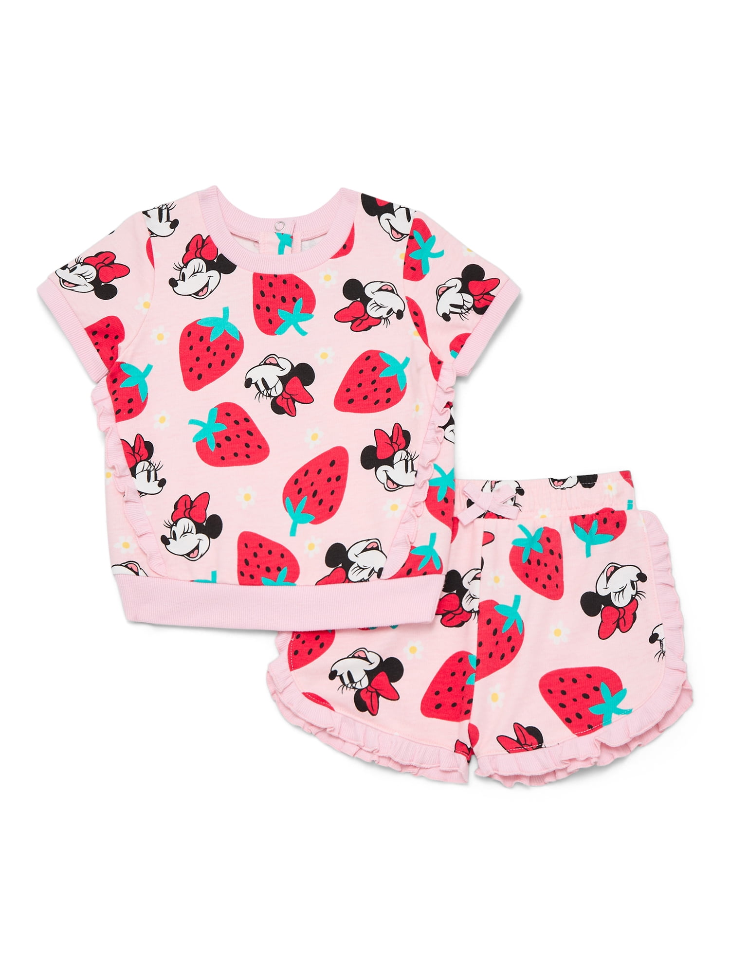 Minnie Mouse Baby Girls Allover Print Ruffle Shirt and Shorts Set, 2 ...