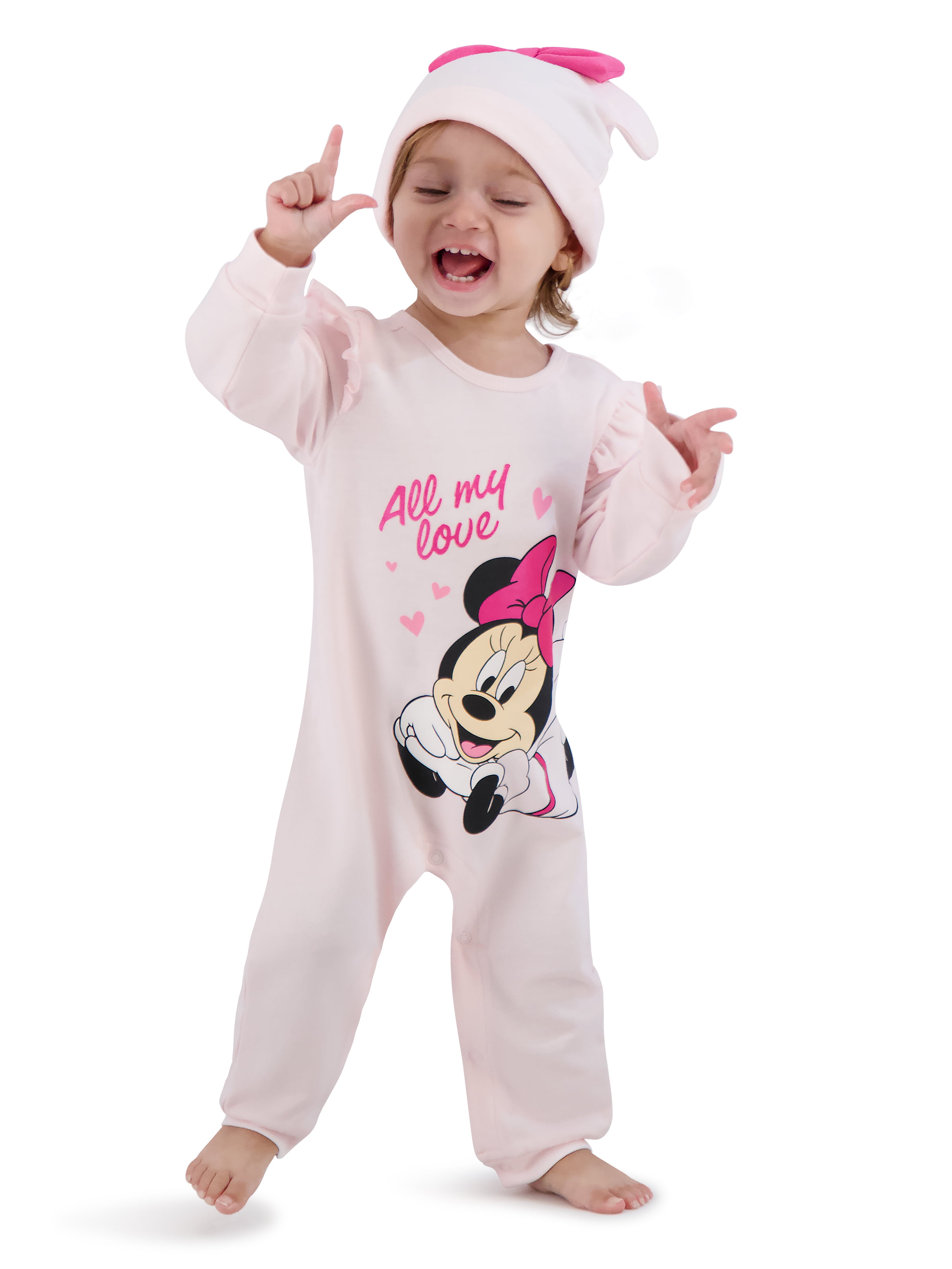 Minnie Mouse Baby Girls Valentine French Terry Coverall and Hat, Sizes ...