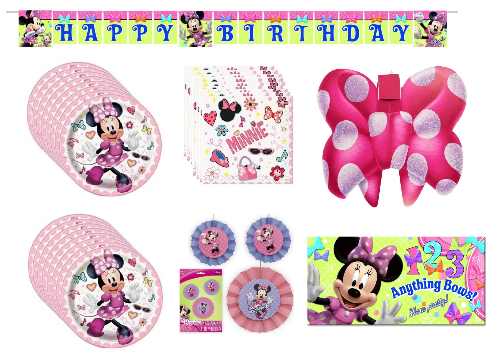 Minnie Mouse Birthday Party Supplies Bundle includes 16 Plates 7", 16 ...