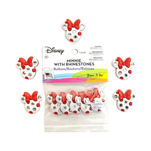 Minnie Mouse Button Pack – 5 Disney Rhinestone Embellishments for ...