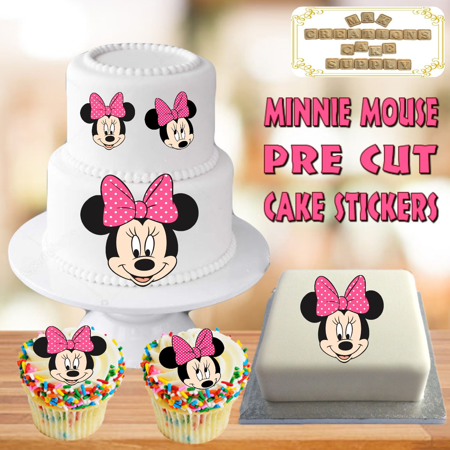 Minnie Mouse Cake & Dessert ~ Pink Bow ~ Pre Cut Edible Cake Stickers ...