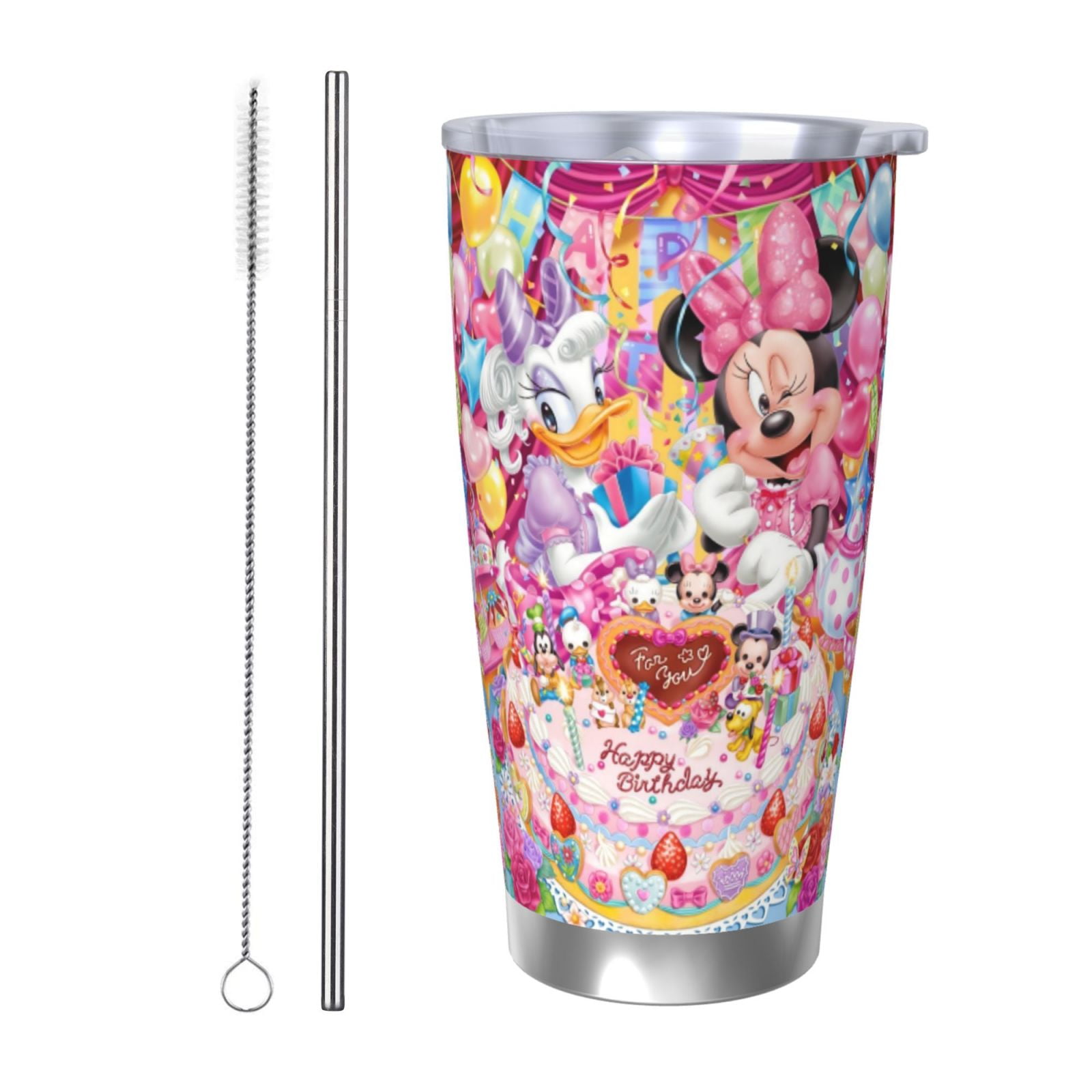 Minnie Mouse&Daisy Duck Happy Birthday Kids Water Bottle with Straw Lid,Insulated Stainless ...