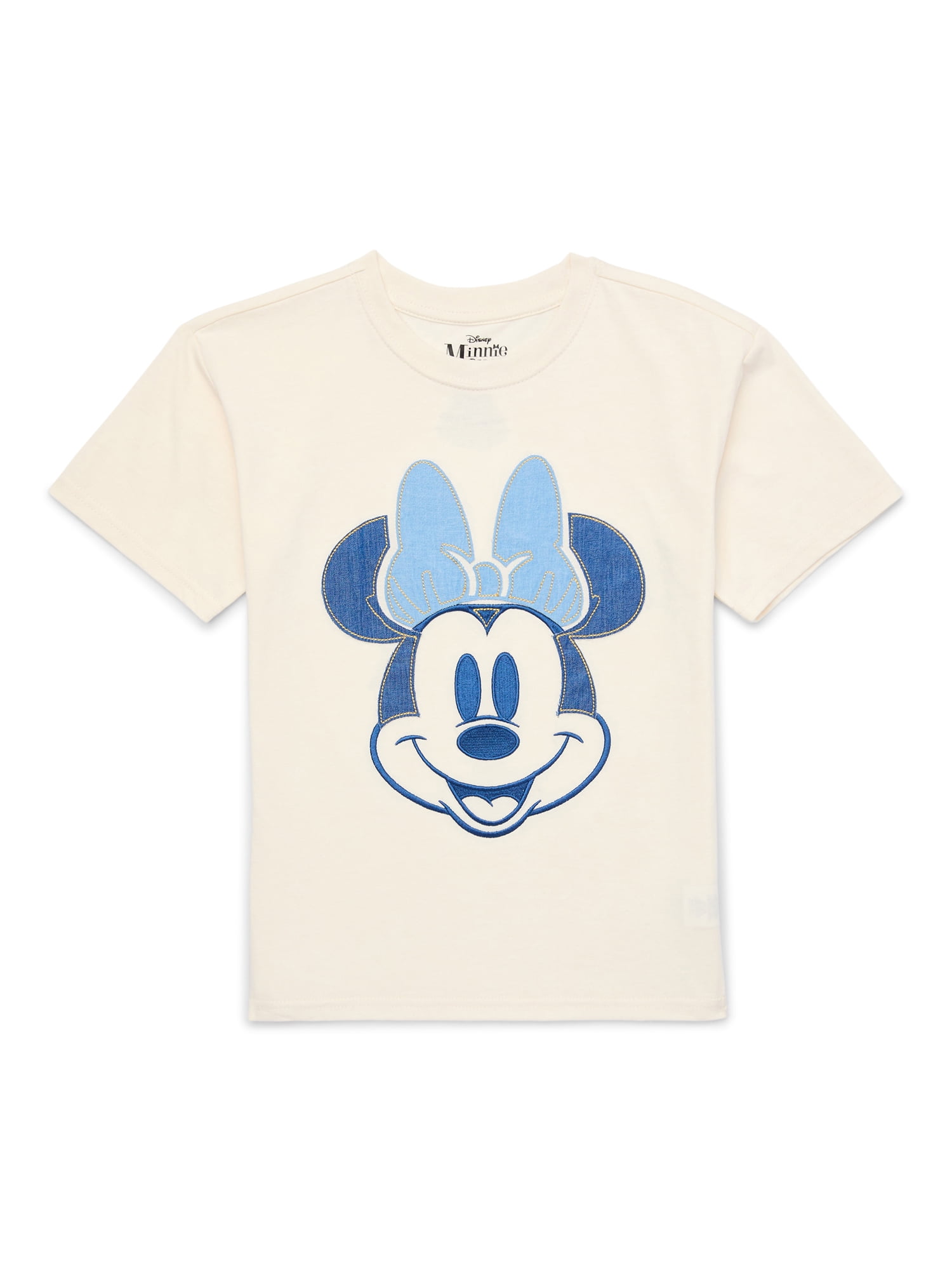 Disney Minnie Mouse Denim Patch Girls Graphic Short Sleeve Tee, Sizes 4 ...