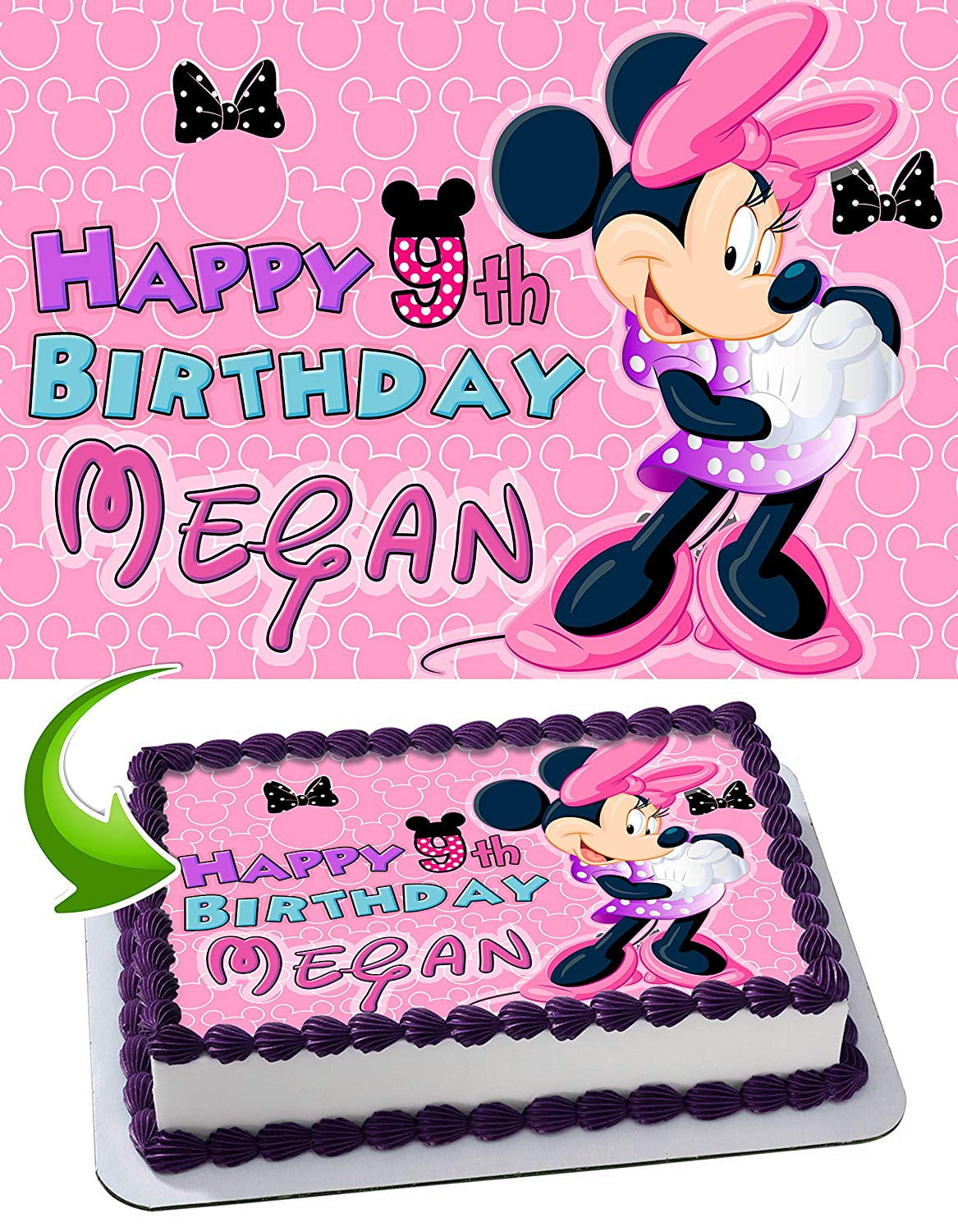 Minnie Mouse Edible Cake Image Topper Personalized Birthday Party 1/4 ...