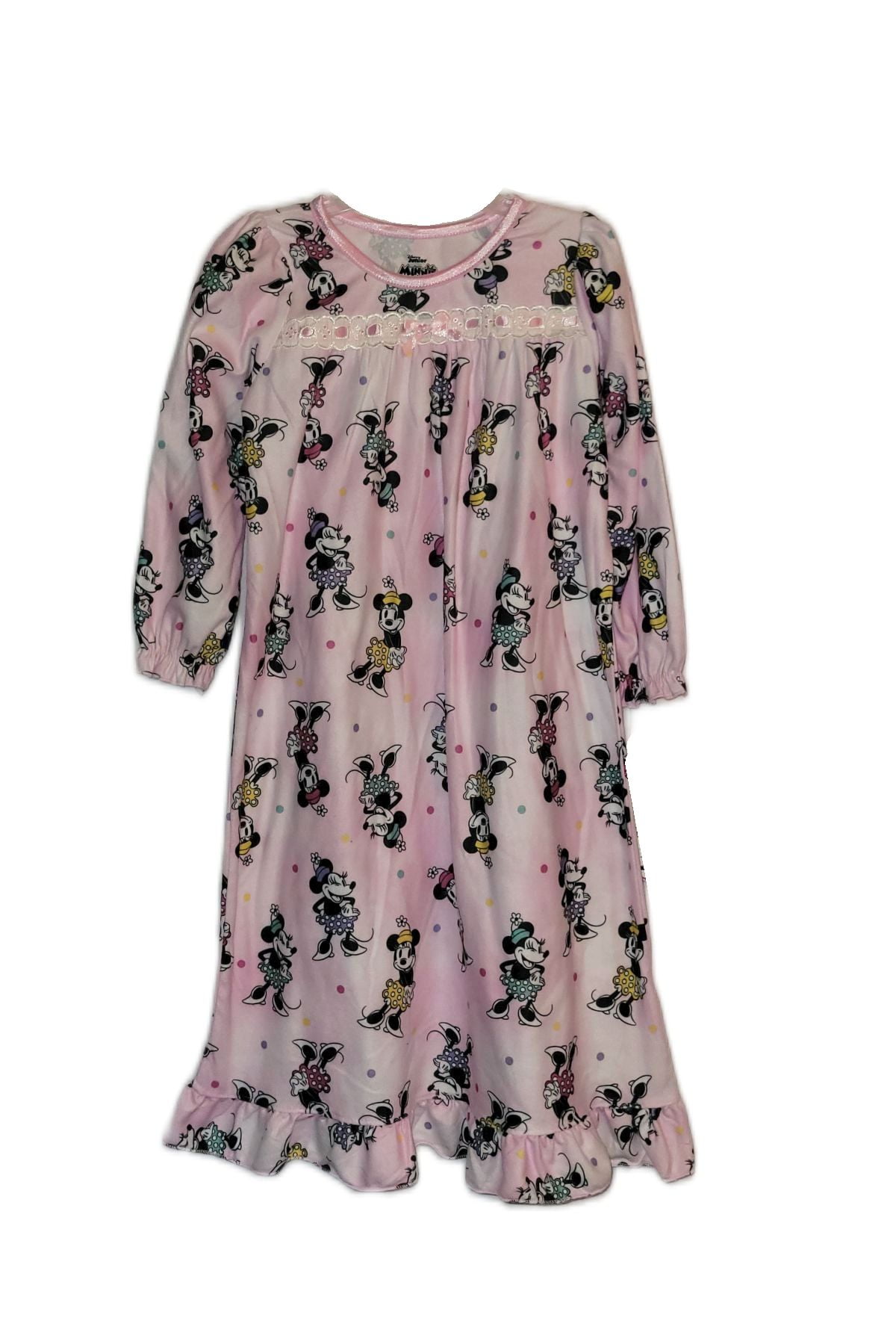Minnie Mouse Flower Hat Toddler Girls Pink Flannel Polka Dot Nightgown ...