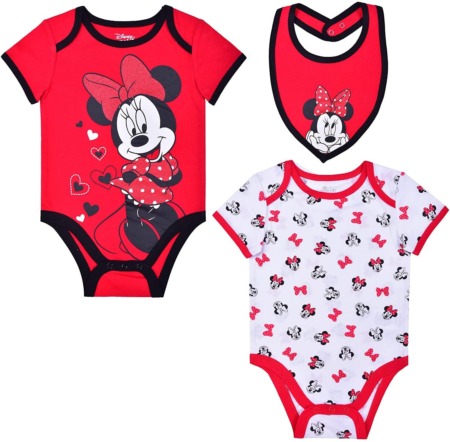 Minnie Mouse Girls 3 Piece 2 Creepers and Bib Set, Infant - Walmart.com