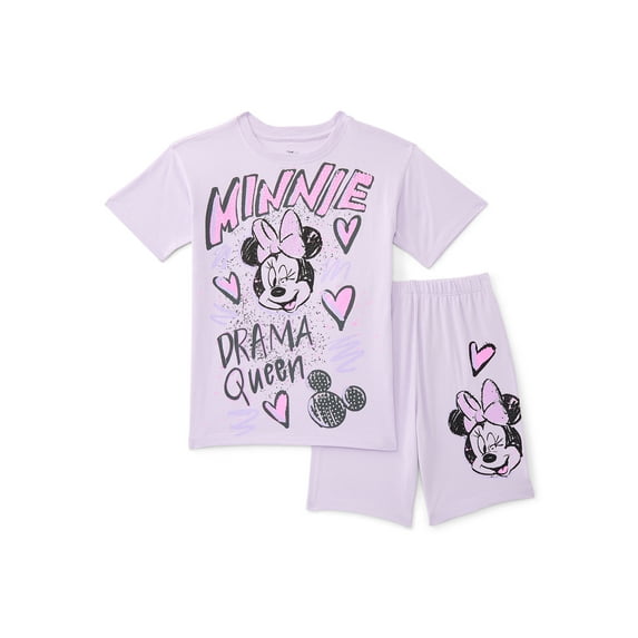 Minnie Mouse Girls Rhinestones Graffiti Graphic Boyfriend Tee with Rhinestones and Bike Shorts ...