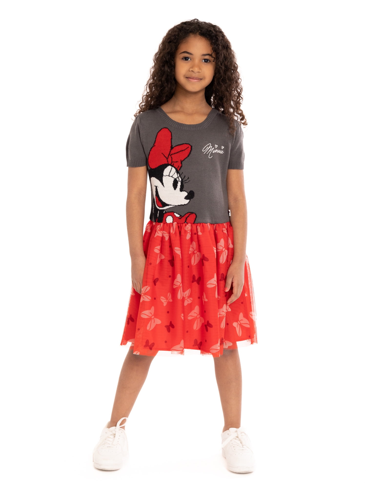 Minnie Mouse Girls Sweater Top Dress with Mesh Skirt, Sizes 4-16 ...
