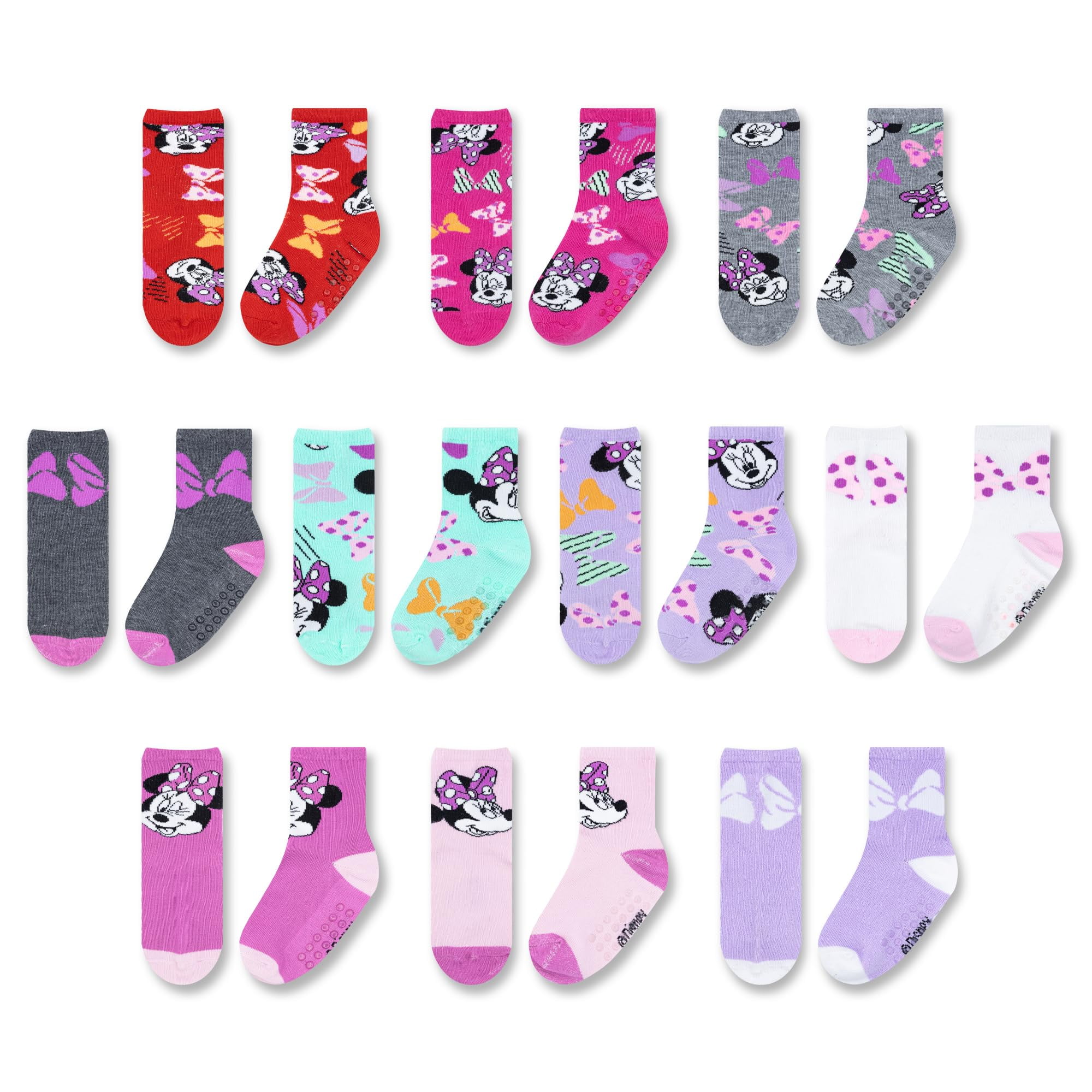 Minnie Mouse Infant and Toddler Girls Socks - 10 Pack with Anti-Slip ...