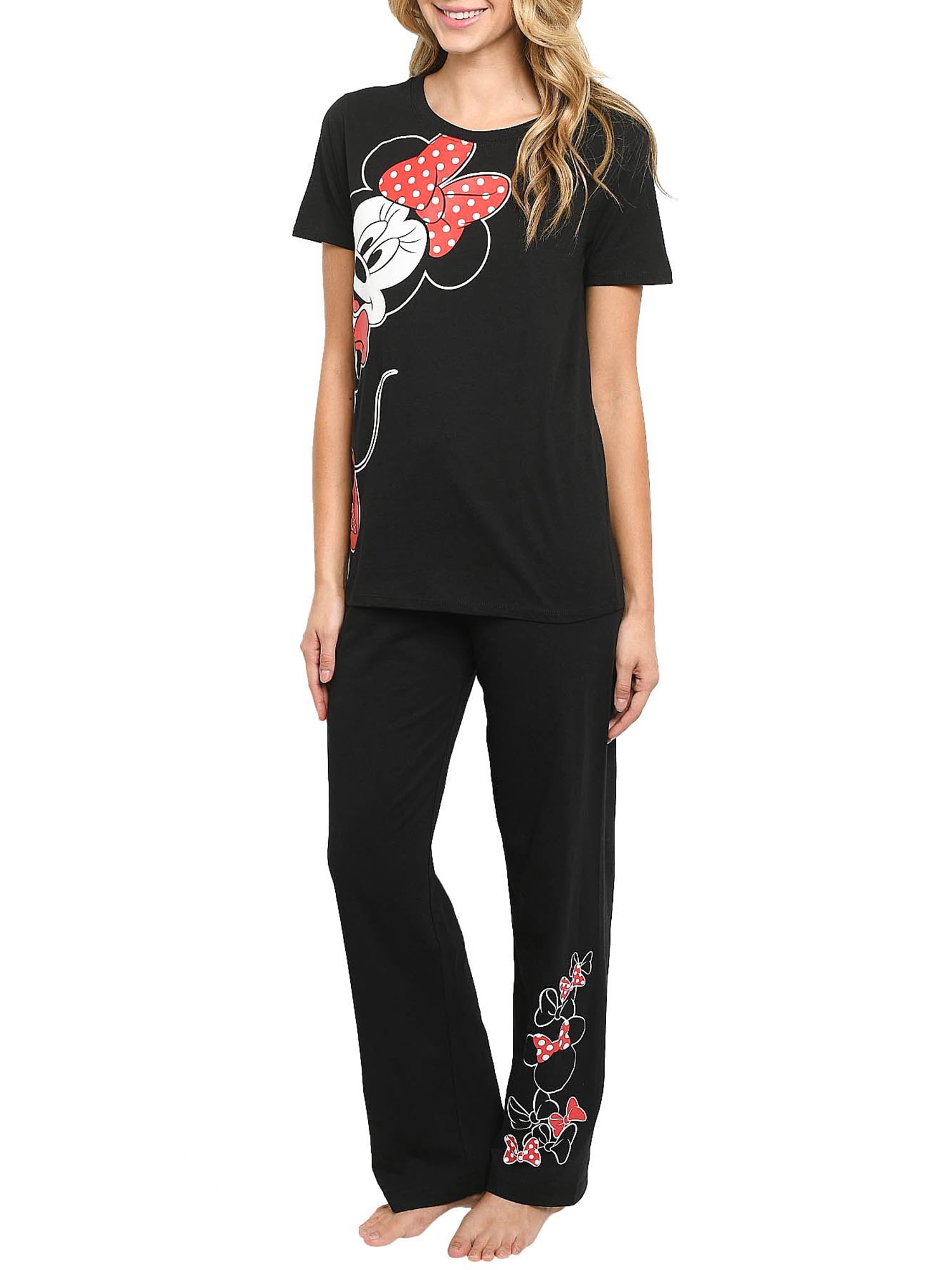 Minnie Mouse Lounge Pajama Pants 2-Piece Set Women's Junior Disney Red ...