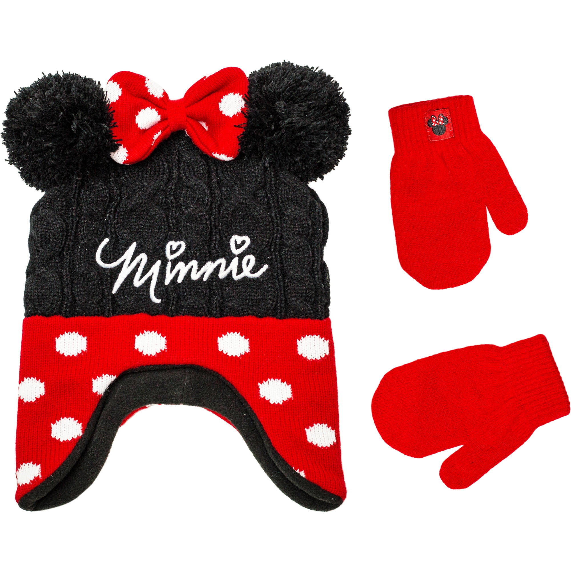 Disney Minnie Mouse Infant Toddler Girl Winter Hat and Mitten Set ...