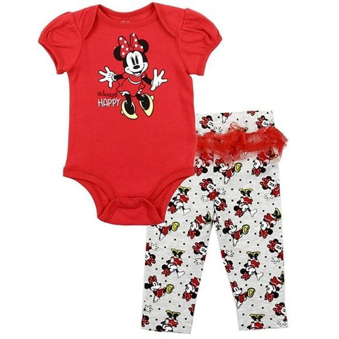 Minnie Mouse Newborn Girls 2PC Bodysuit & Pant Set Sizes 3-6M Red Gray ...