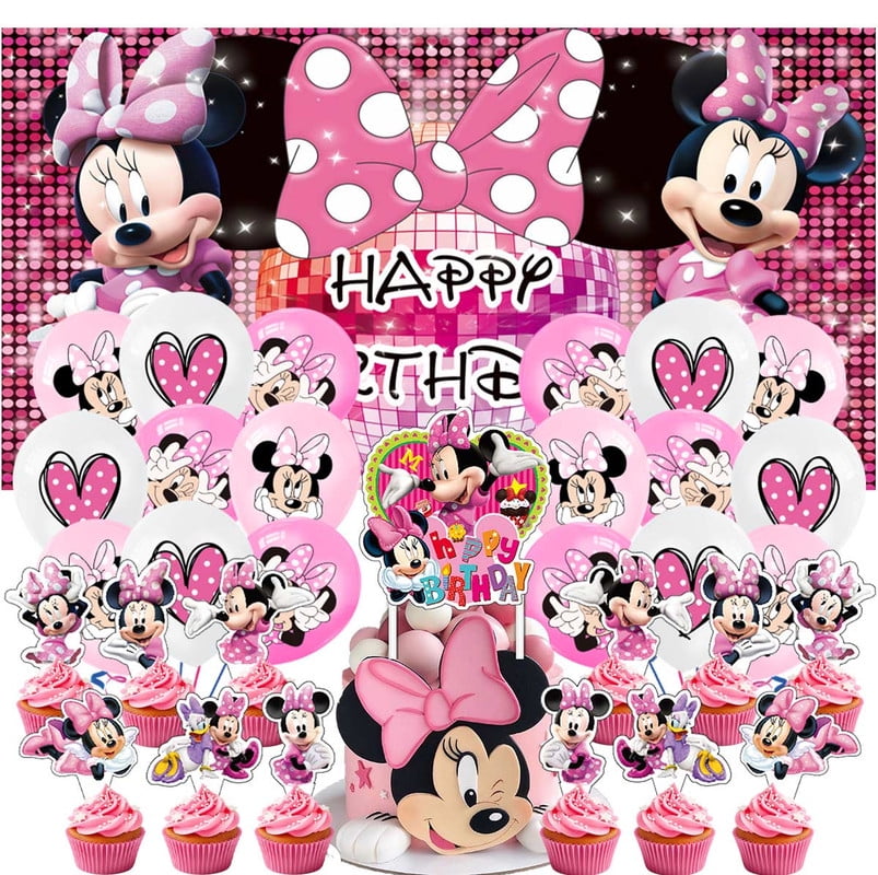 Minnie Mouse Party Supplies Kit Latex Balloons Birthday Decor Banner ...