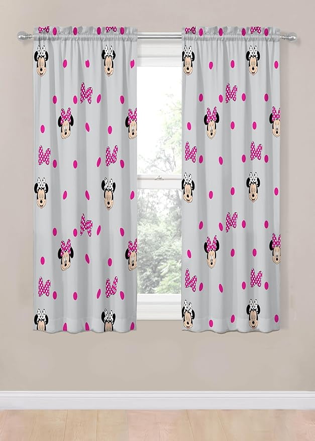 Minnie Mouse Peek A Boo Bows 2 Panel Curtain Set, 63 Inch Long ...