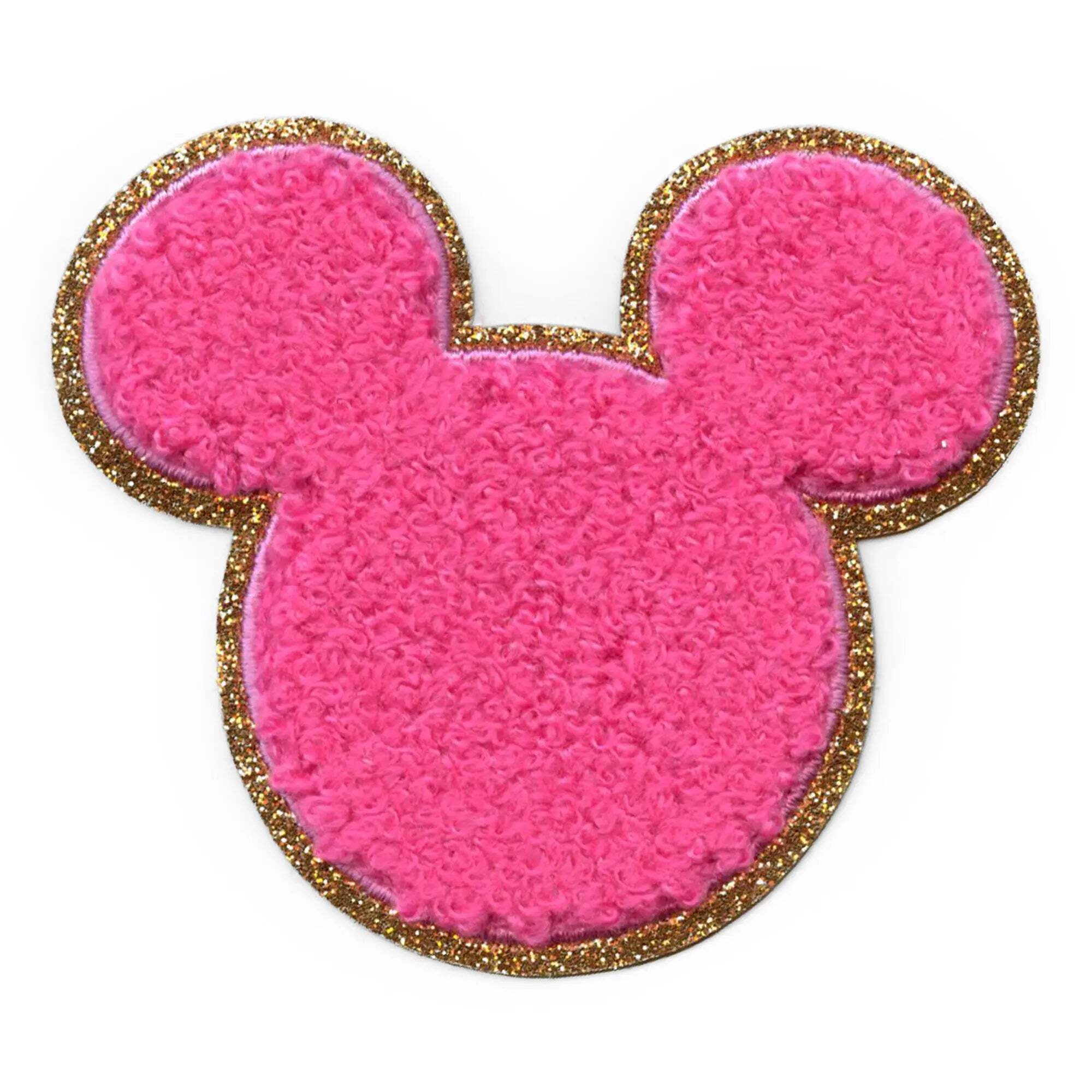 Minnie Mouse Pink Head Patch Gold Disney Cartoon Chenille Iron On ...