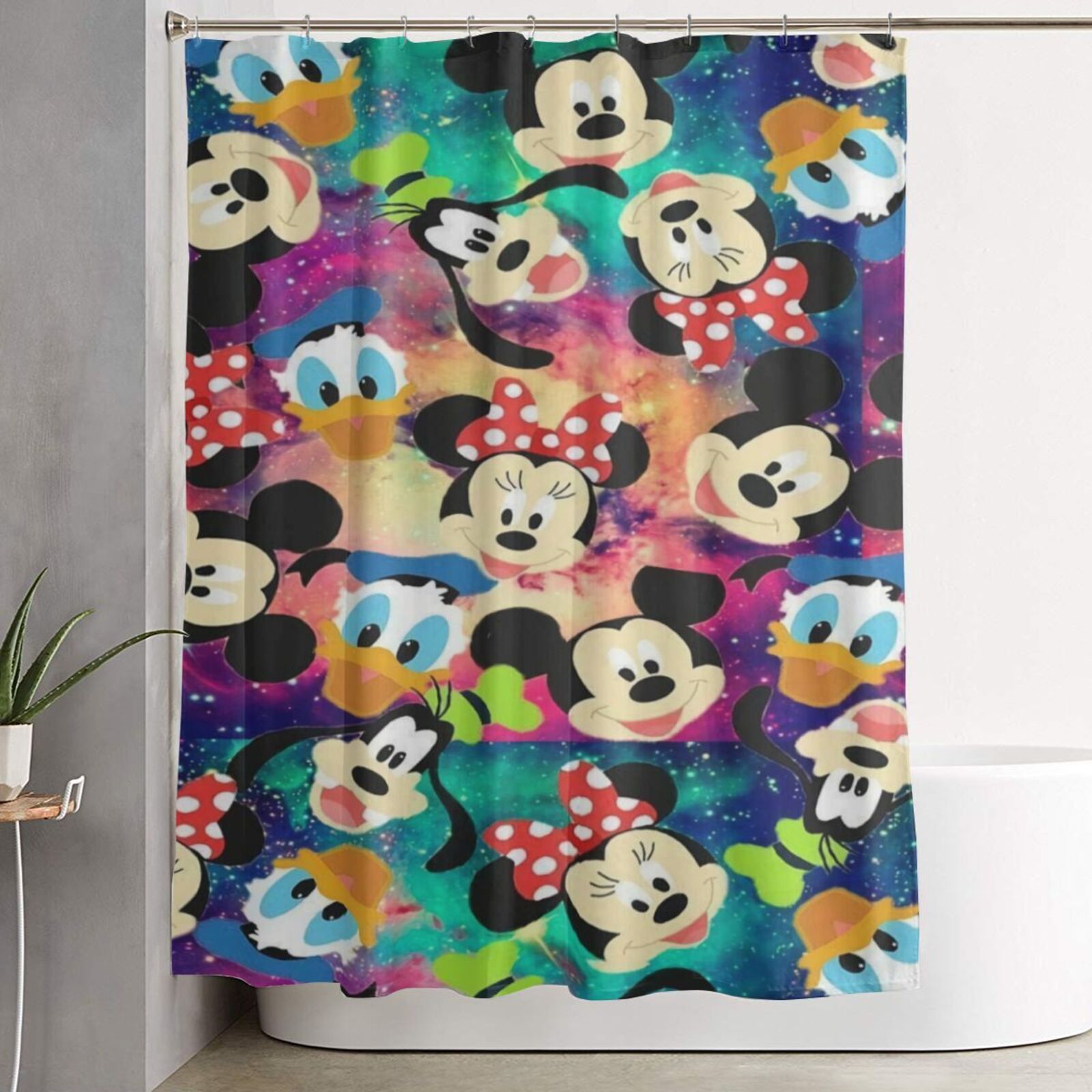 Minnie Mouse Shower Curtain Cartoon Art Bath Shower Curtains with 12 ...