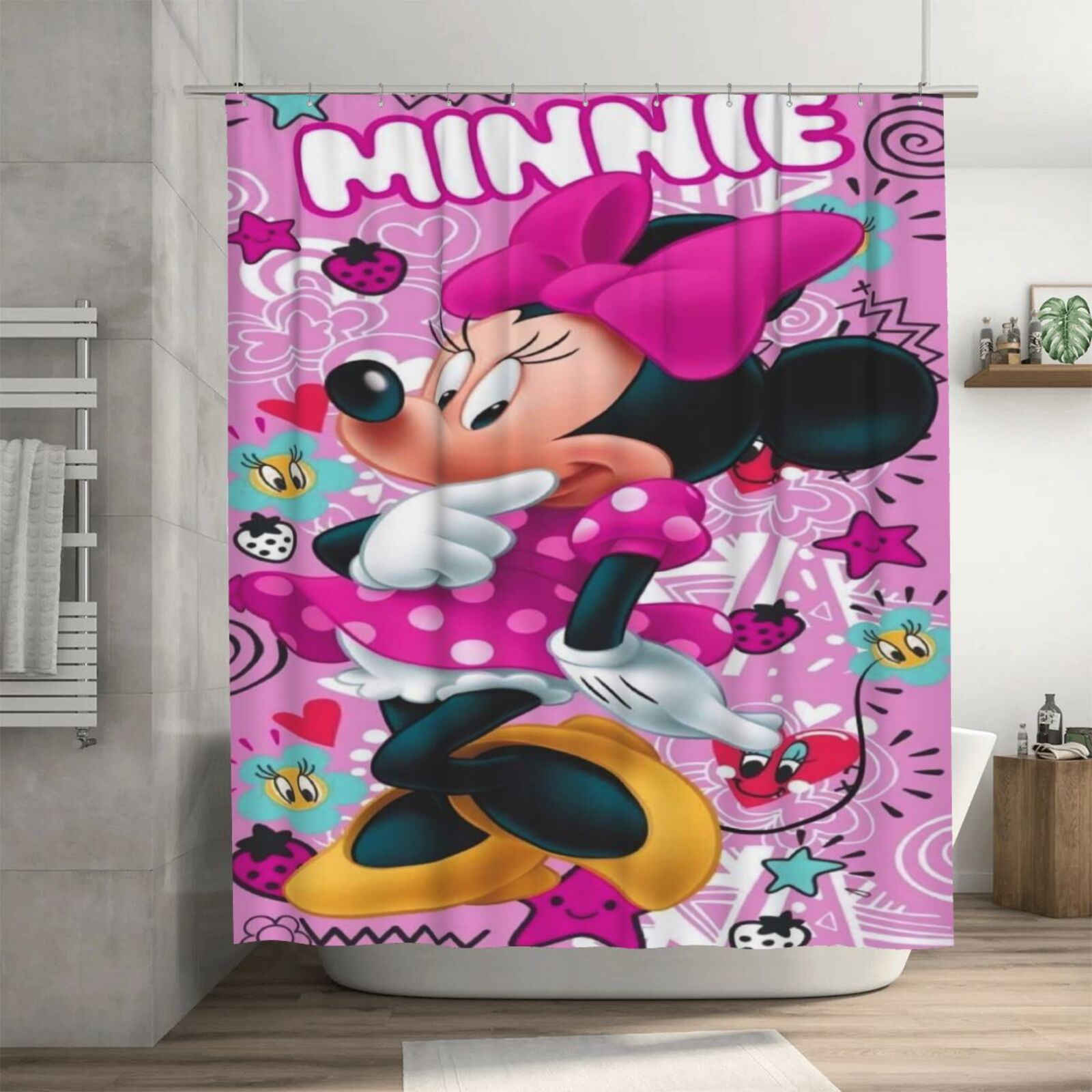 Minnie Mouse Shower Curtain Funny Washable Waterproof Fabric Cartoon ...
