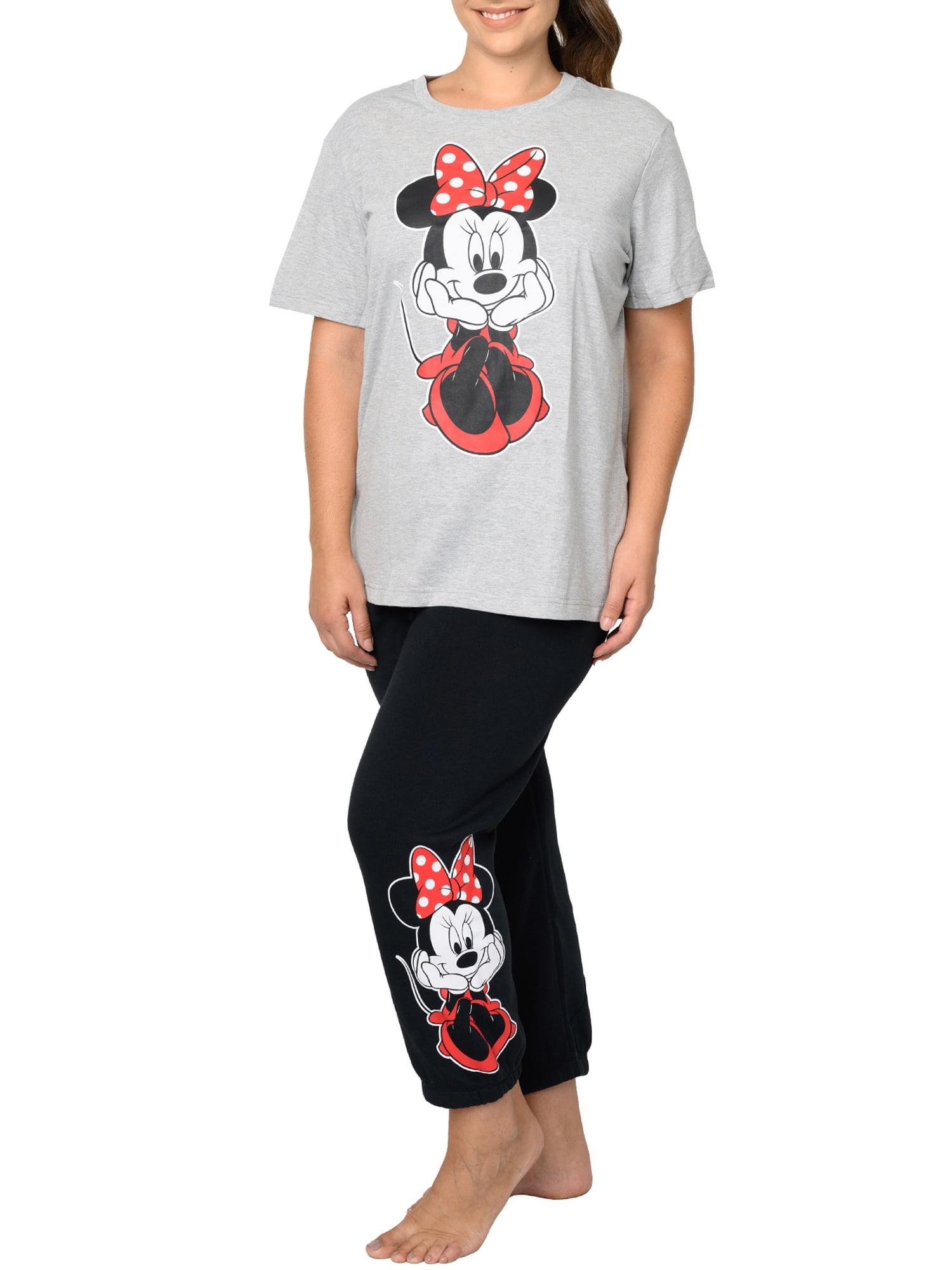 Minnie Mouse Sitting T-Shirt Gray & Jogger Pants Disney Womens Plus ...