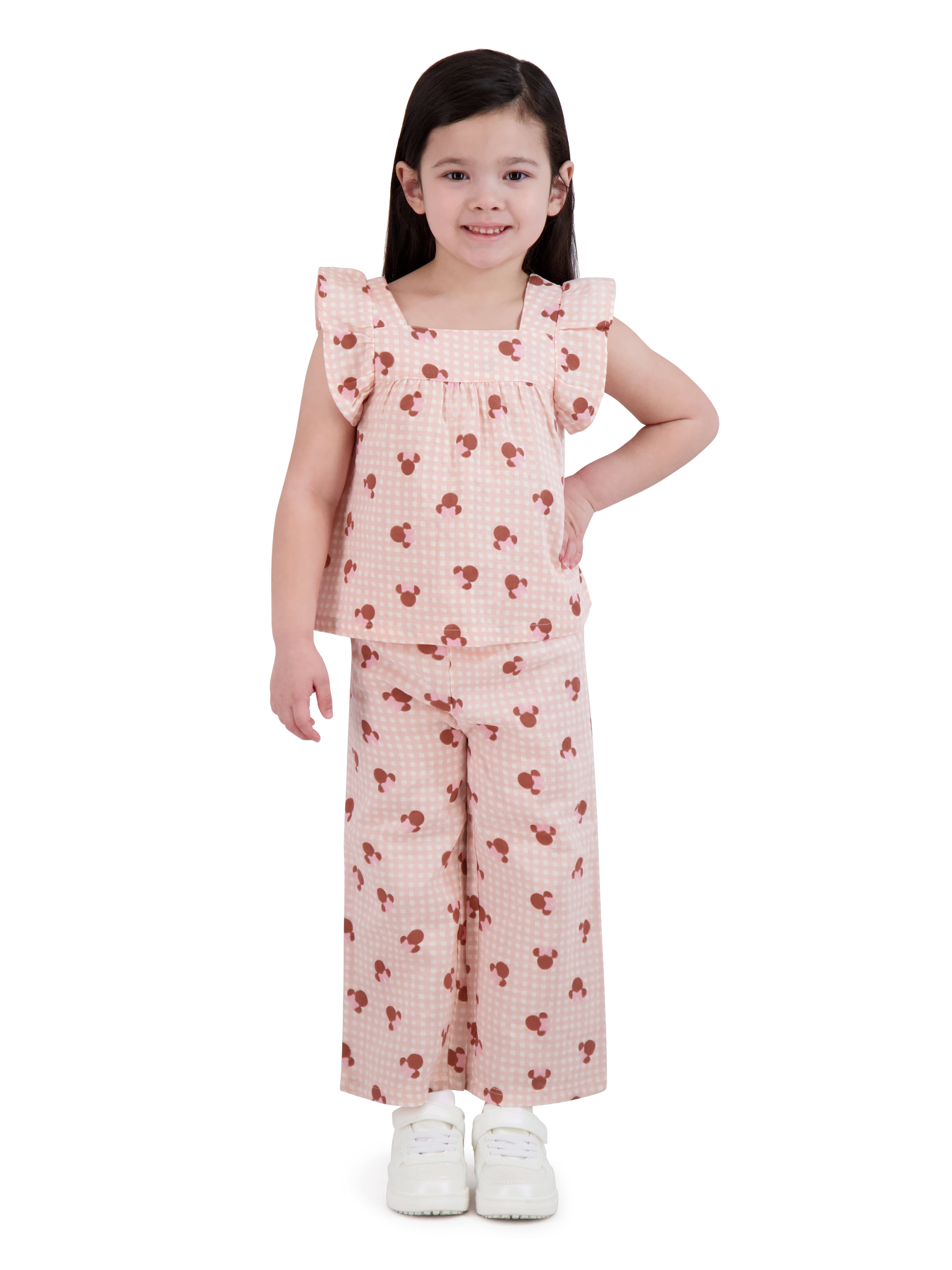 Minnie Mouse Toddler Girl 2 Piece Gauze Wide Leg Pant Set, Sizes 12 ...