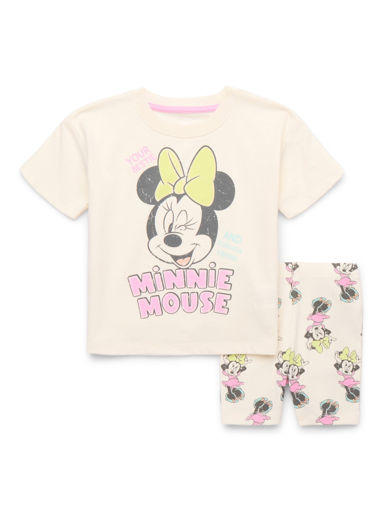 Minnie Mouse Toddler Girl Graphic Tee and Bike Shorts Set, 2-Piece ...